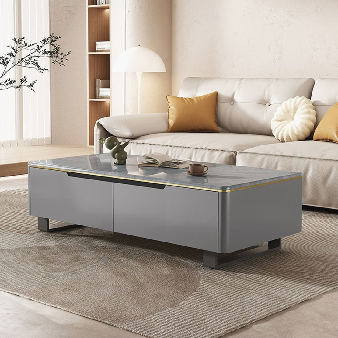 Wu's StylishVault Simple square microcrystalline stone coffee table ...