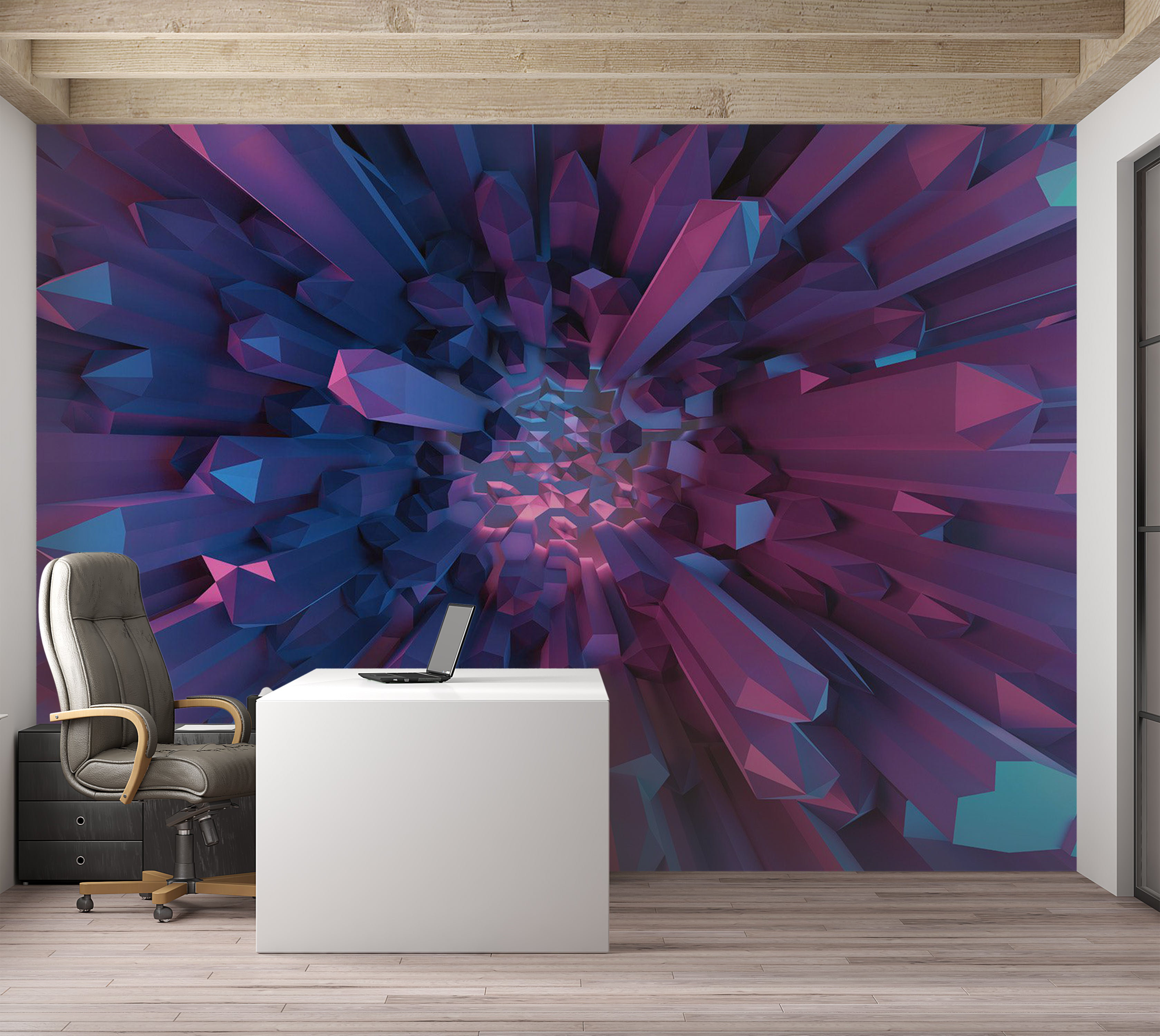 Orren Ellis 3D Illusion Wallpaper Wall Mural - Crystal Geometric ...