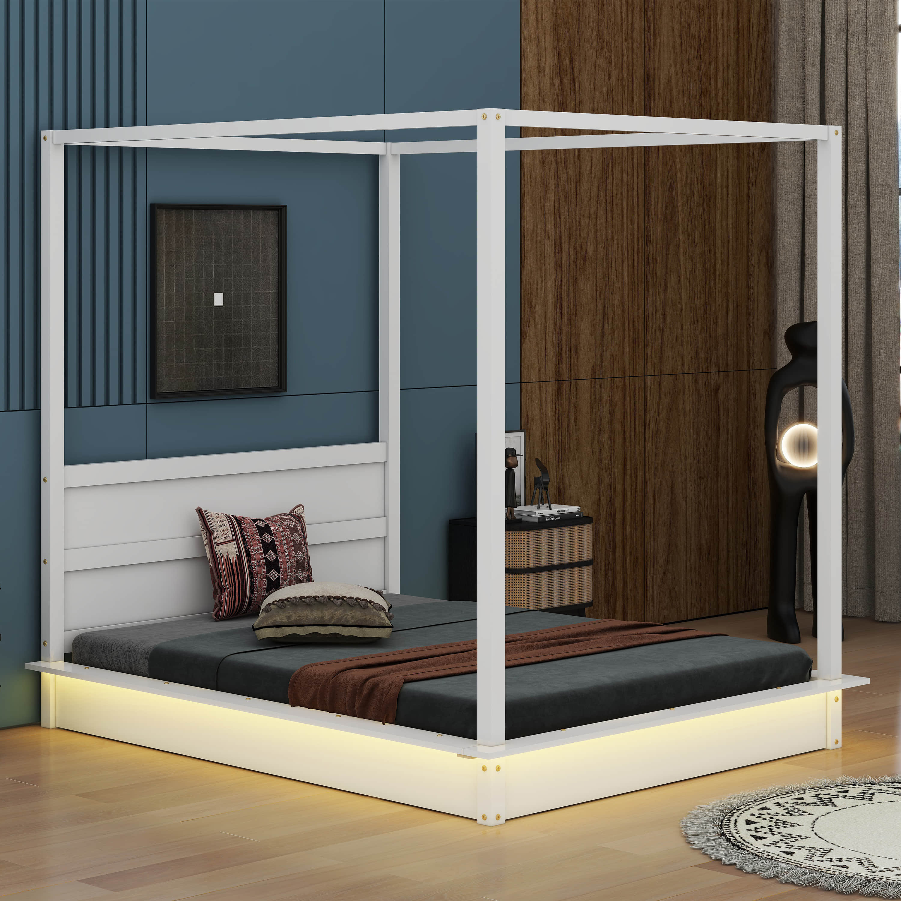 Latitude Run® Adron Wood LED Canopy Bed ,Canopy Platform Bed With ...