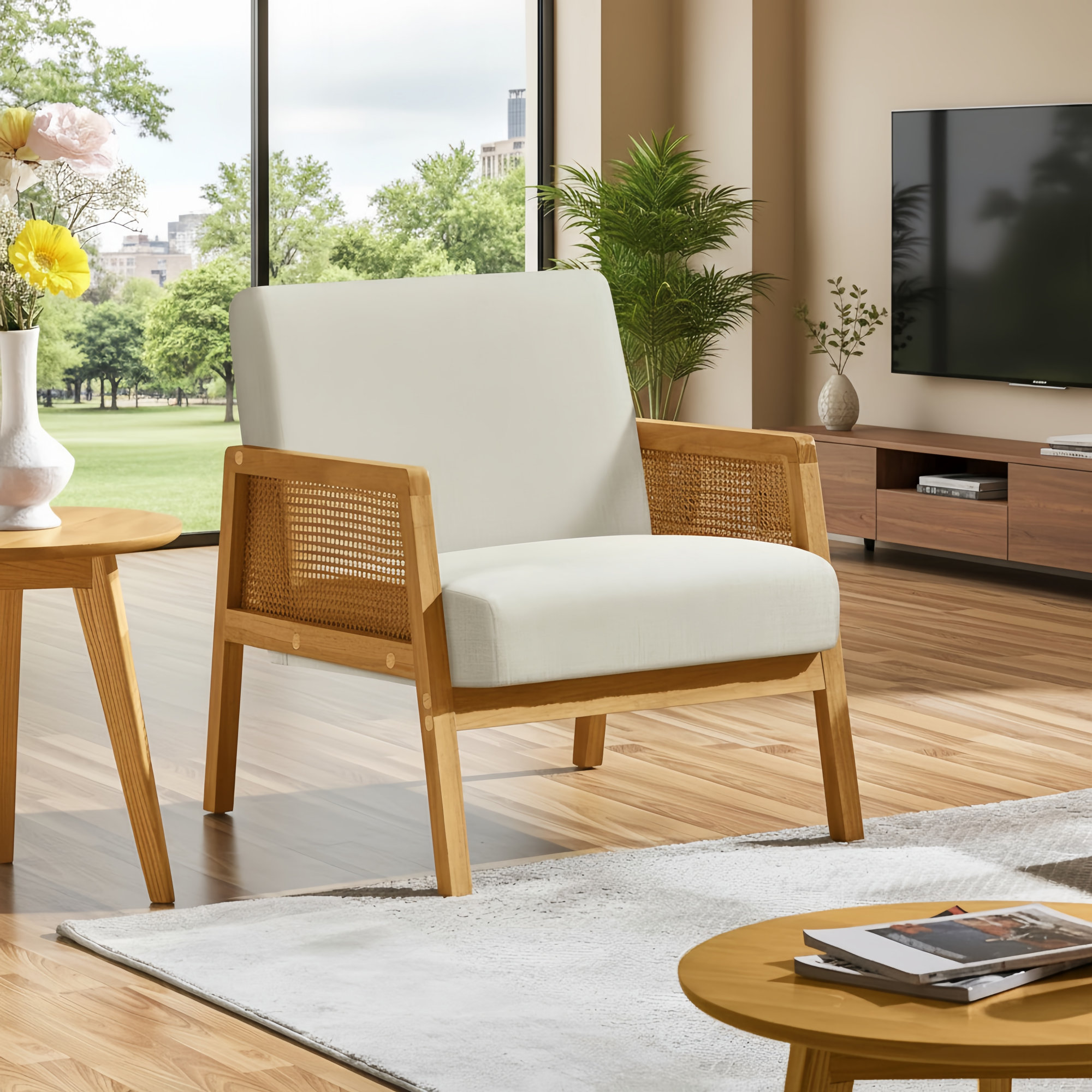 Latitude Run® Beige Medieval Style Solid Wood Frame Lounge Chair With ...