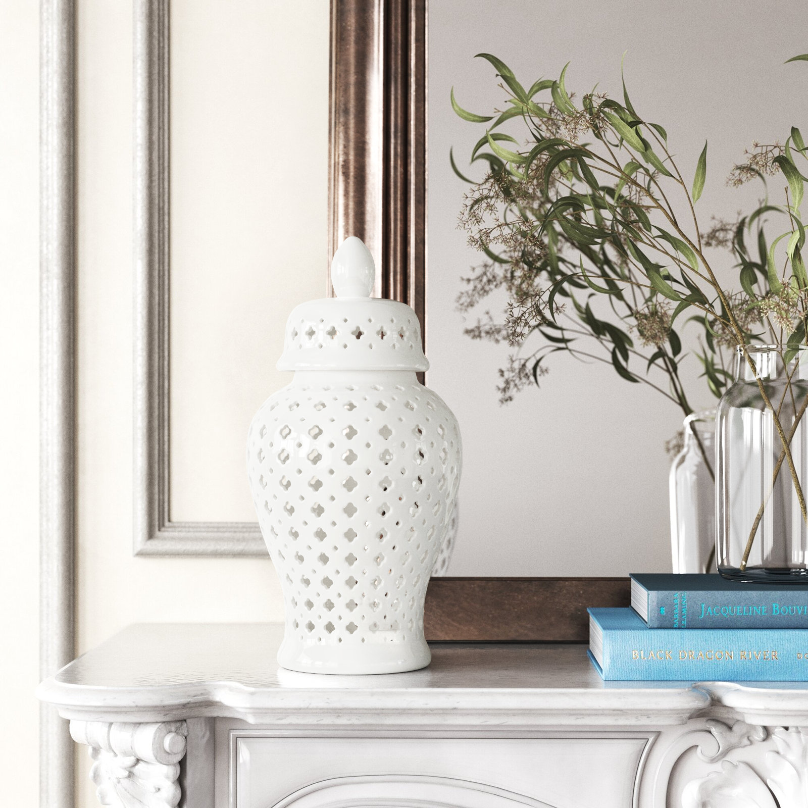 Kelly Clarkson Home Neutral Modern Ceramic Cut Out Temple Jar with Lid ...