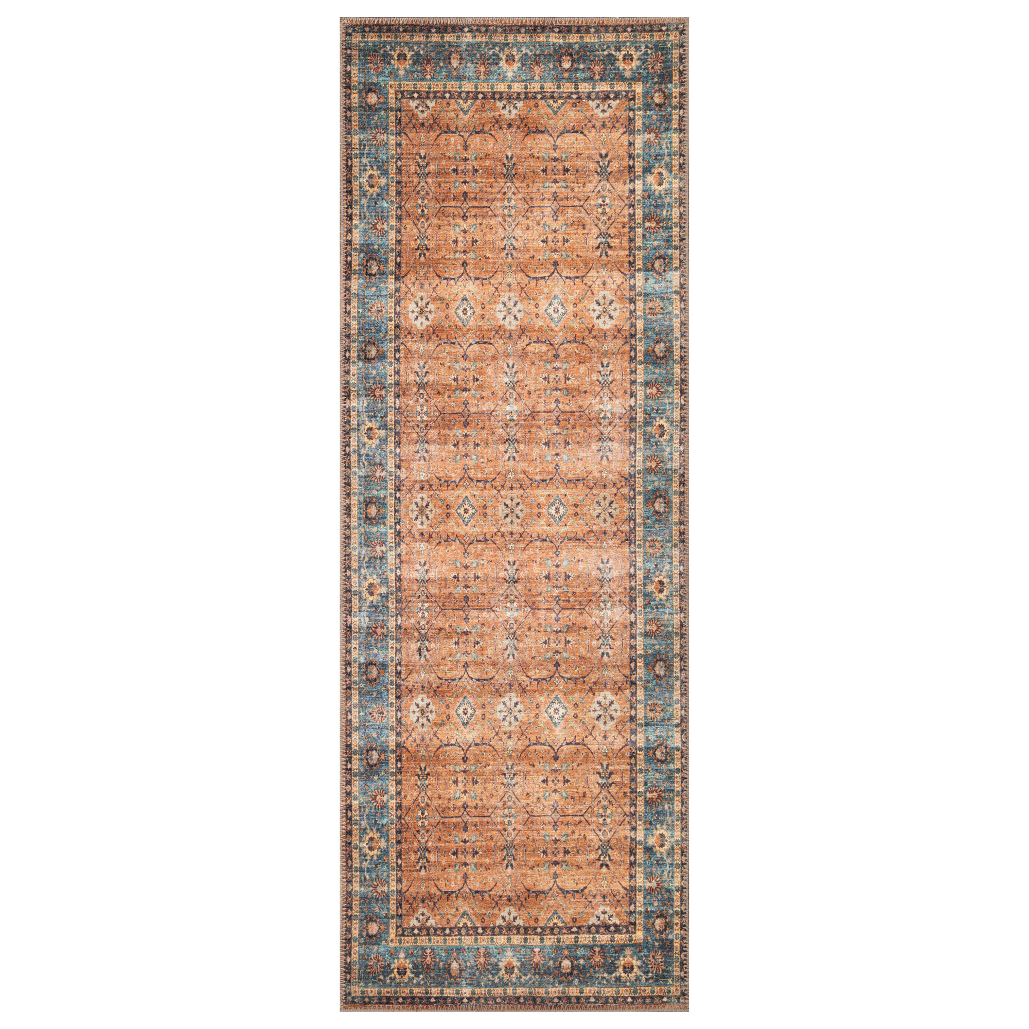 Bloom Rugs Washable Non-Slip Rug - Orange/Teal Blue Traditional ...