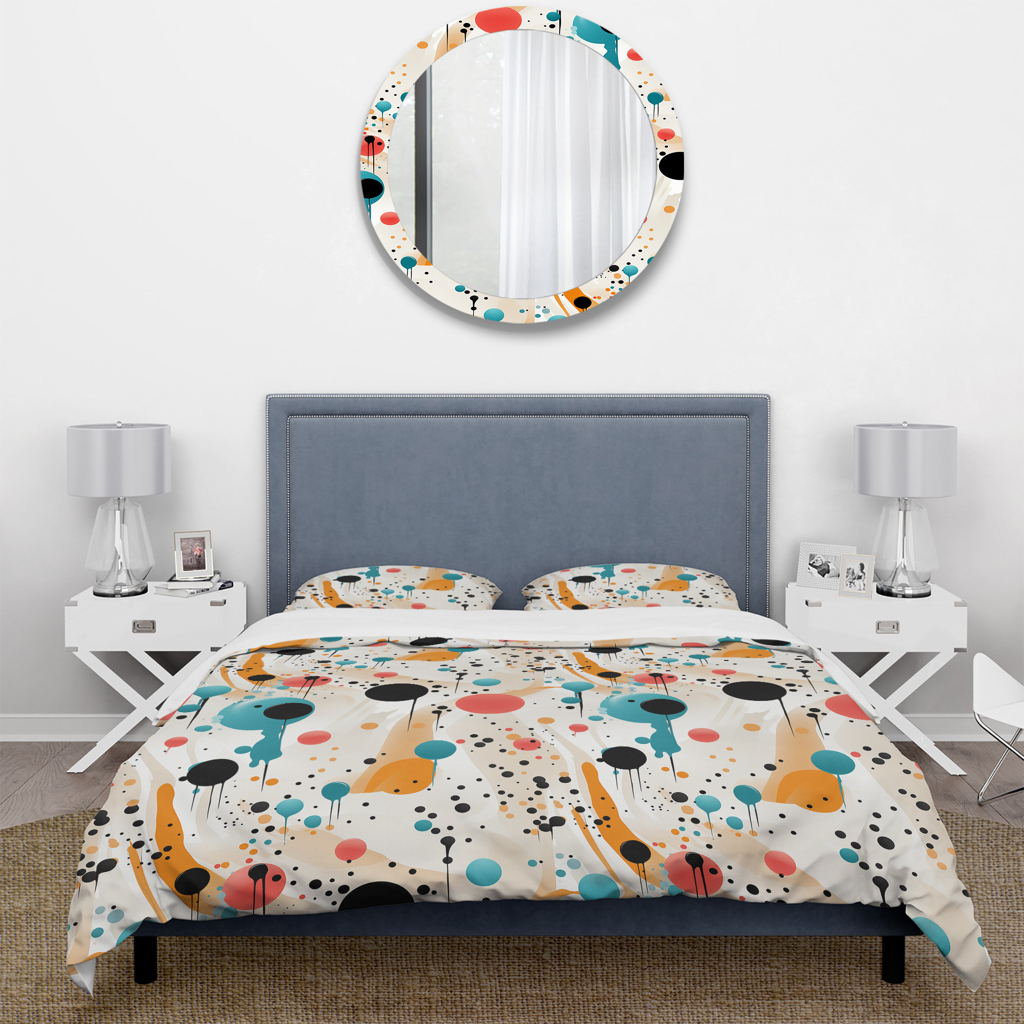 Design Art Fashion Yellow And Blue Polka Dot Duvet Cover Set | Wayfair