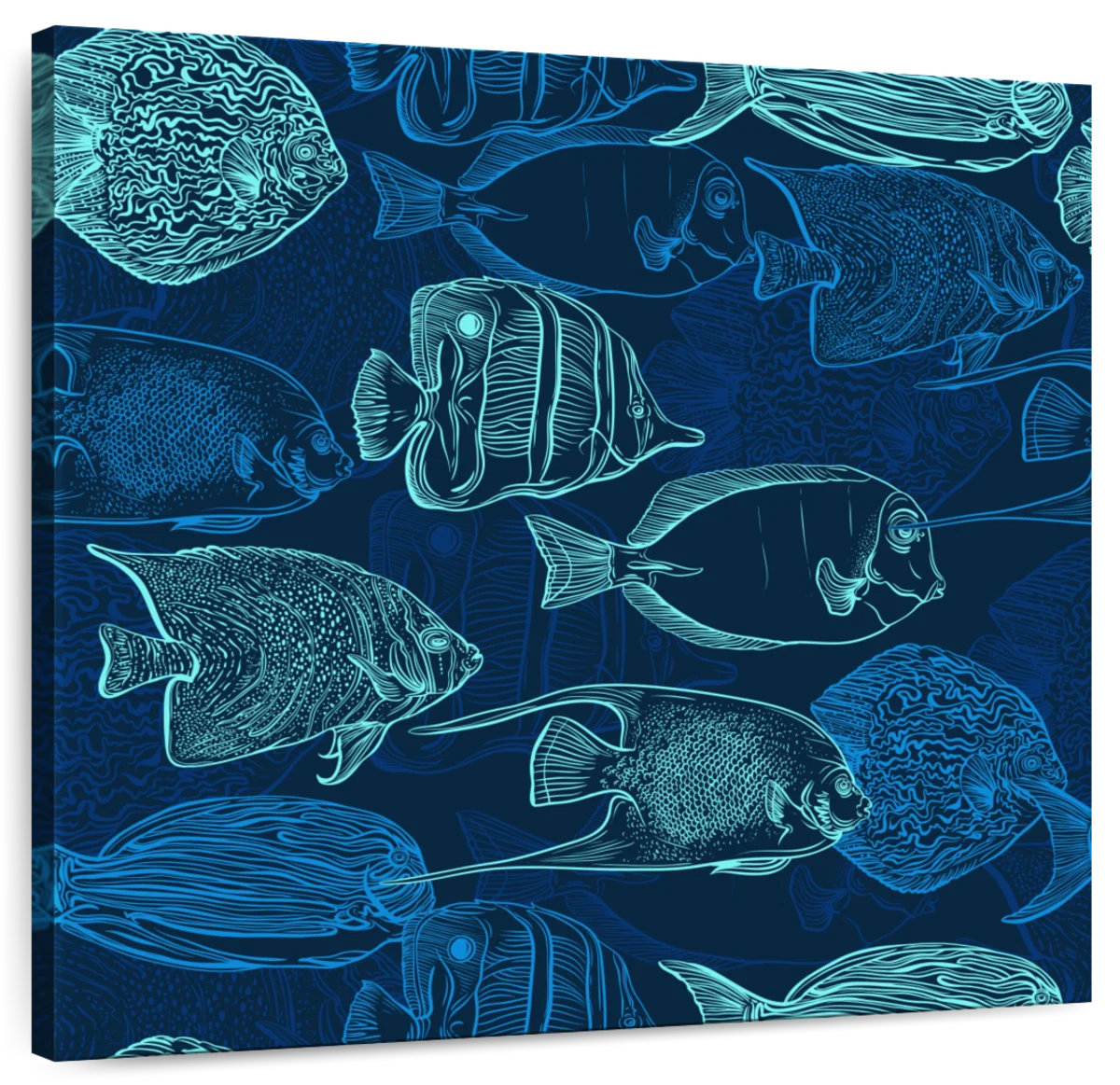 Ebern Designs Brampt Blue Green Fish Outlines | Wayfair
