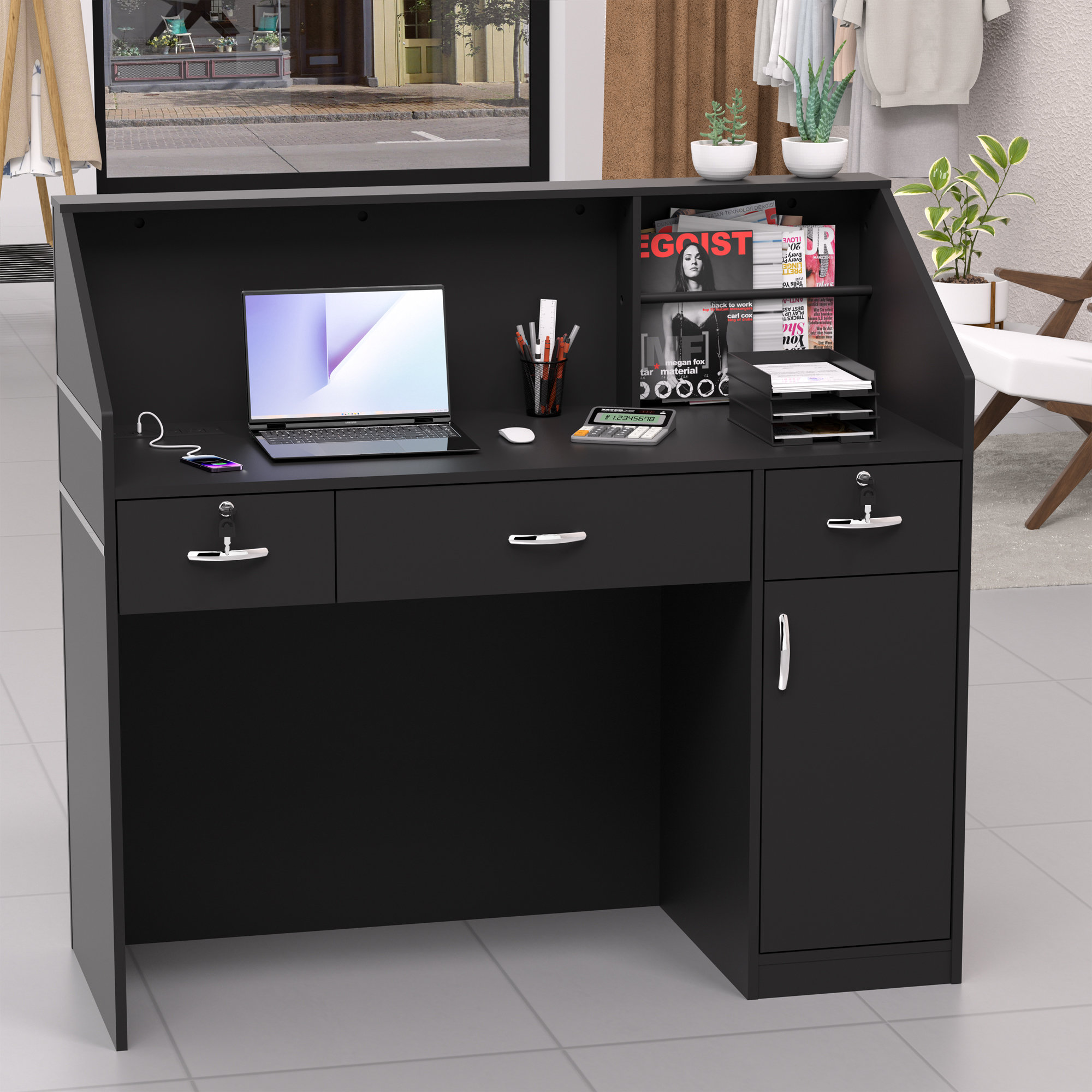 Mercer41 Reception Desk with Counter, Modern Front Table Equipped ...