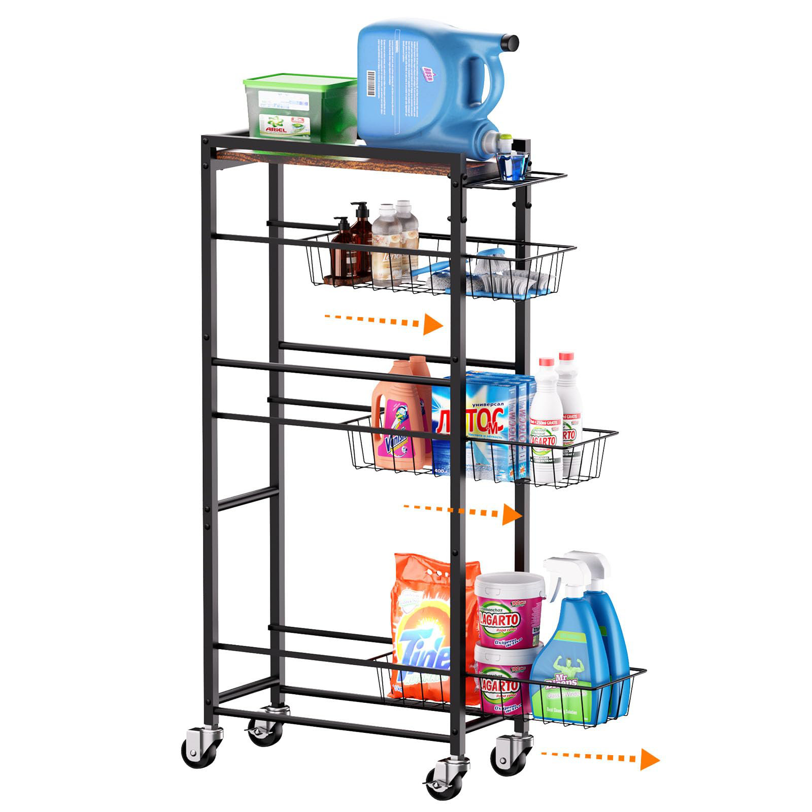 TUHOME FURNITURE LLC 4-Tier Slim Rolling Storage Cart With Pull-Out ...