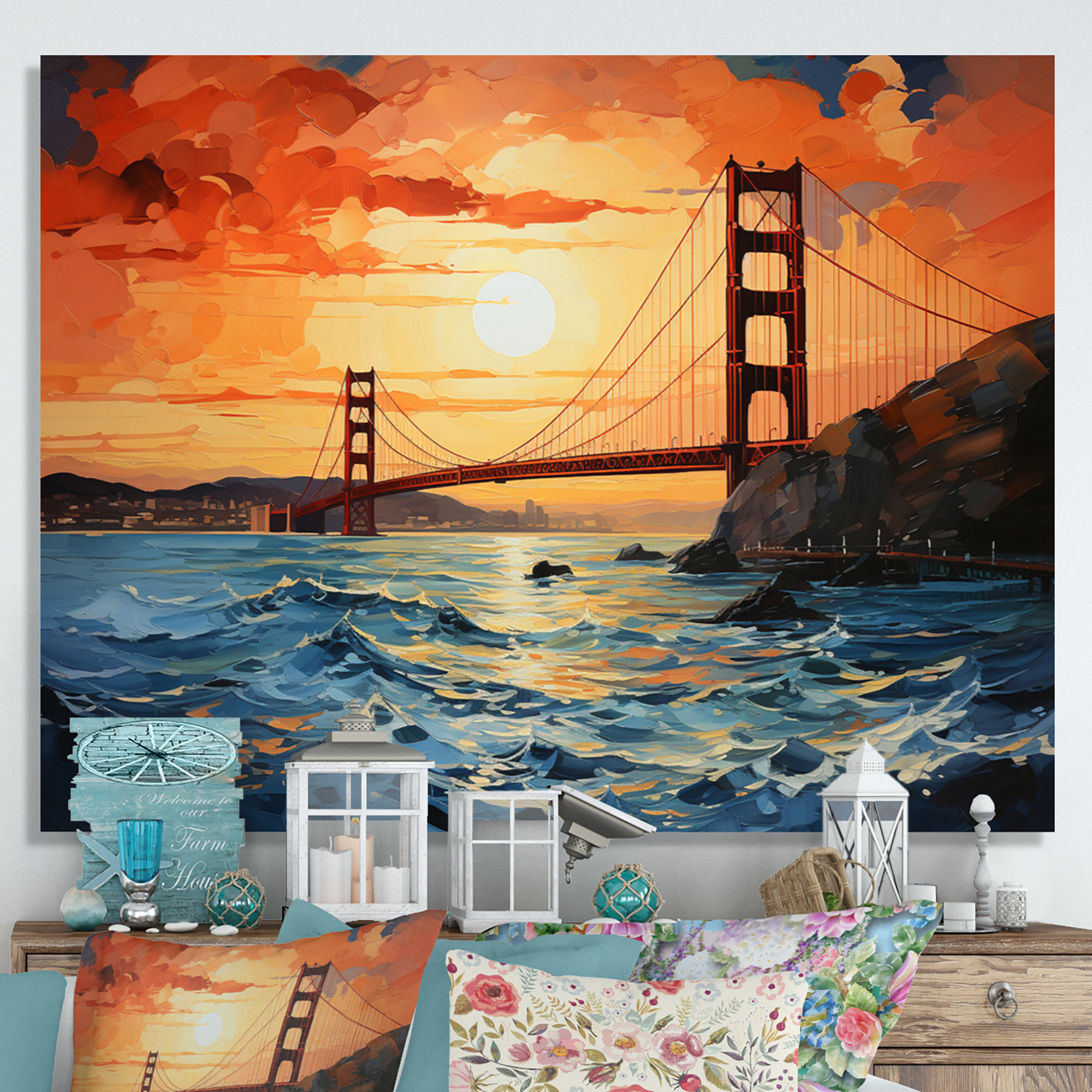 Dovecove Orange Bridge Golden Gateway II - Bridges Wall Art Living Room ...