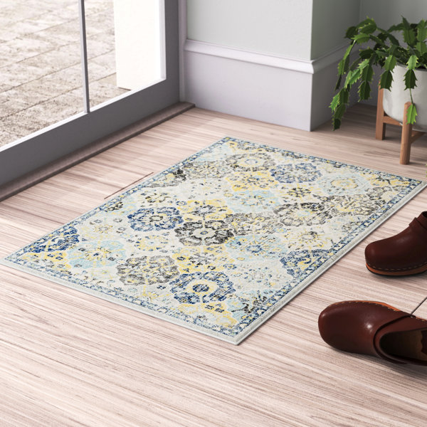 Mistana™ Hillsby Machine Woven Oriental Blue/Yellow/Grey Area Rug ...