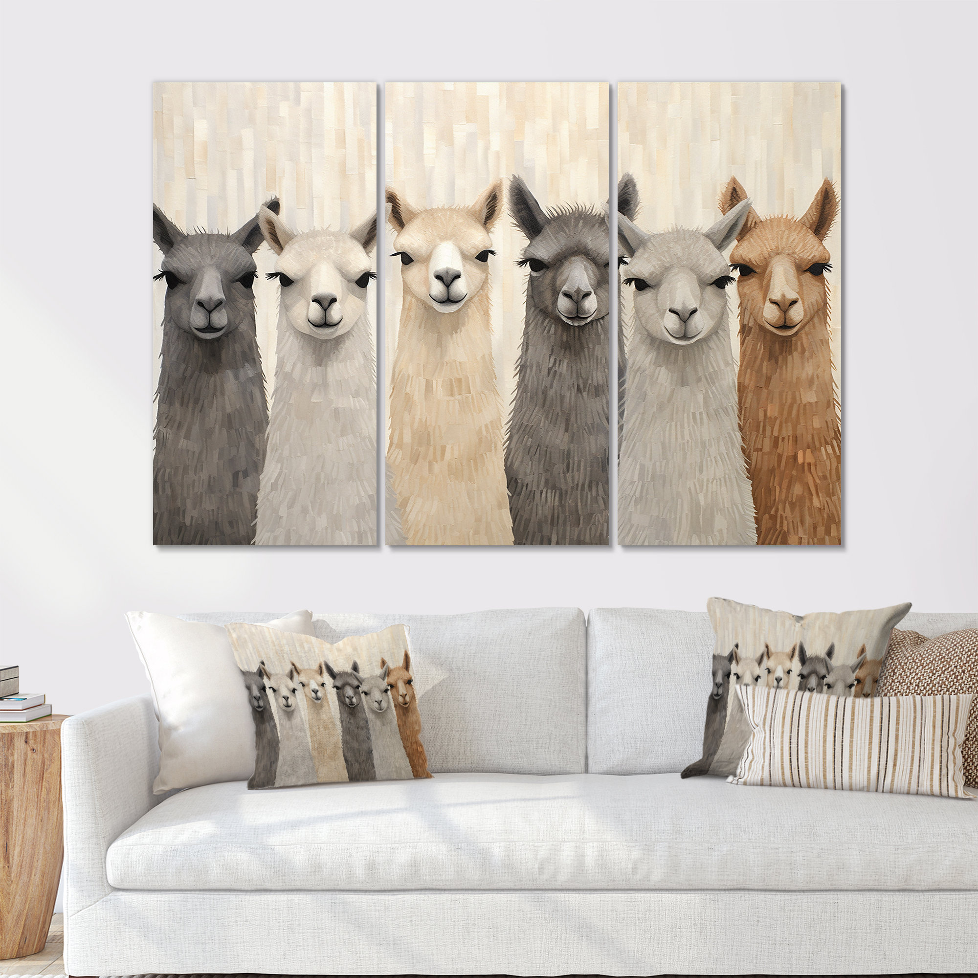 Bungalow Rose Beige & Grey Minimalism Curious Alpacas Collage II ...