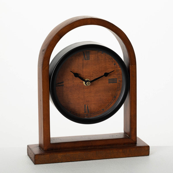 CRLE Retro Modern Roman Numeral Wood Mechanical Tabletop Clock Brown ...