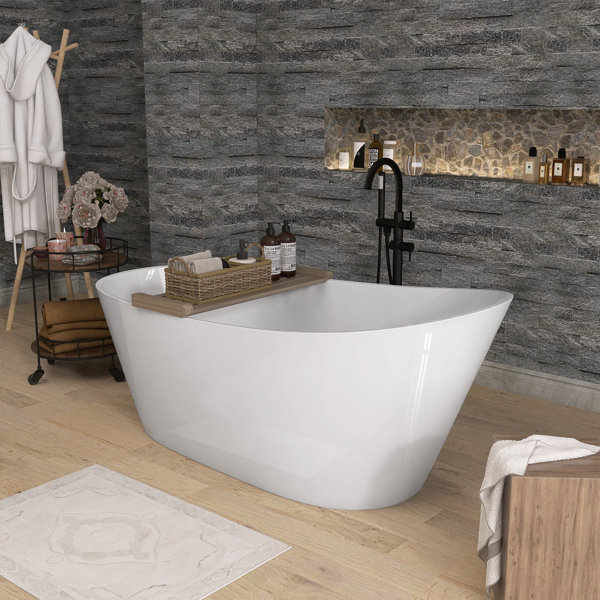 ZEAFIVE Free Standing Tub 59" Acrylic Freestanding Bathtub Adjustable ...