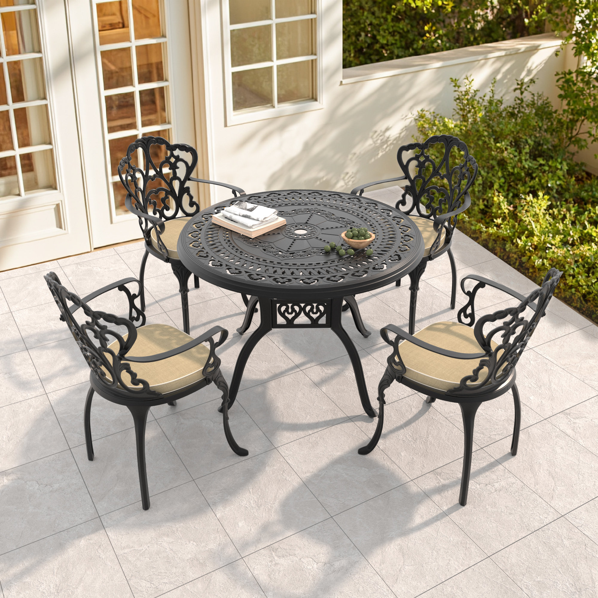 World Menagerie Kerveen 39.37-inch Round Table Cast Aluminum Outdoor ...