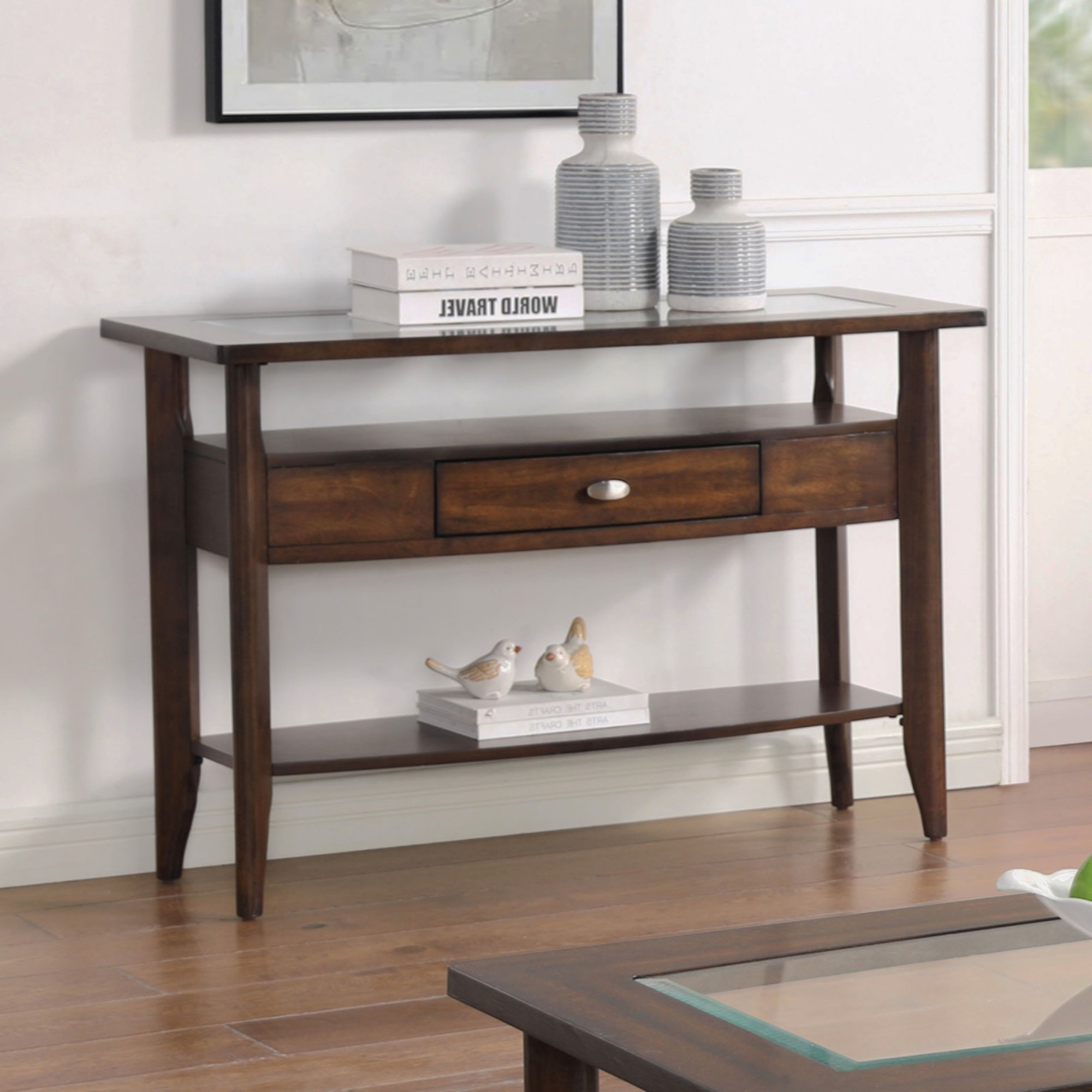 Red Barrel Studio® Transitional Dark Walnut Solid Wood 1Pc Sofa Table ...