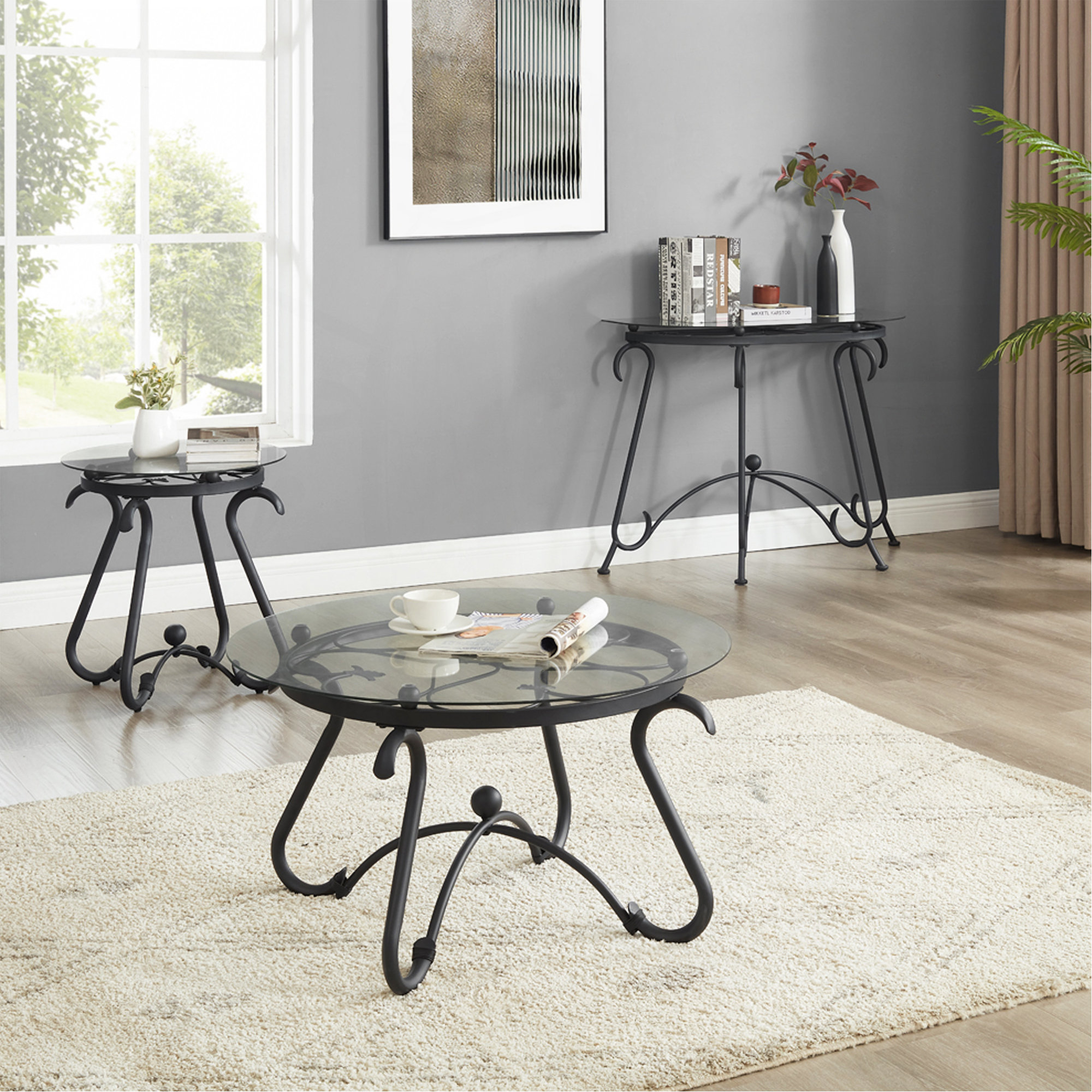 Ebern Designs 2 Piece Tempered Glass Surface Coffee Table Set | Wayfair