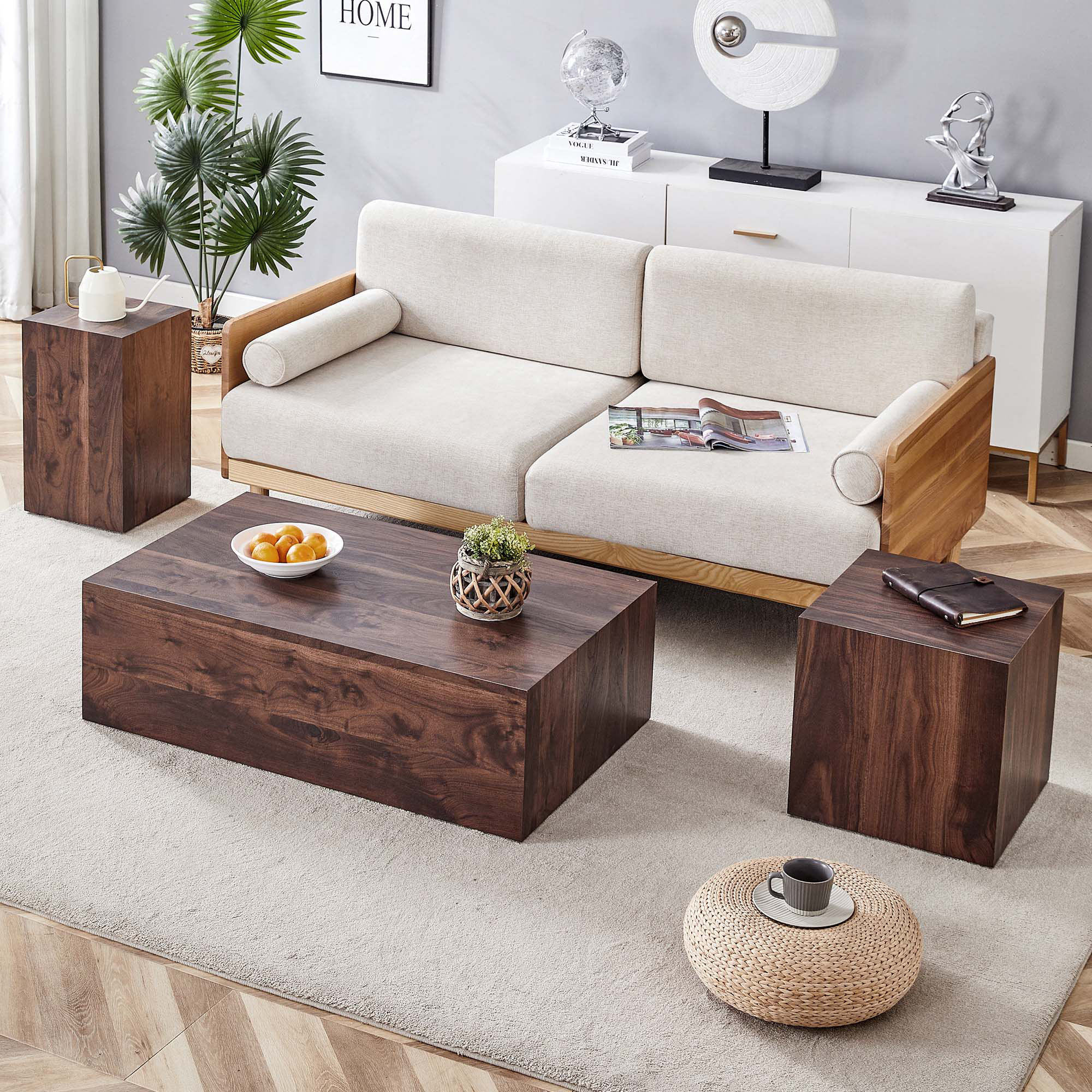 Loon Peak® Walnut Wood Grain MDF Coffee Table Set - A Choice For Modern ...