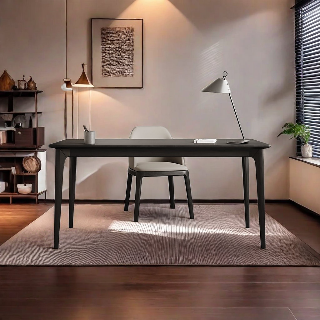 Corrigan Studio® Solid Black Wood Desk, Modern Minimalist Waxwood ...