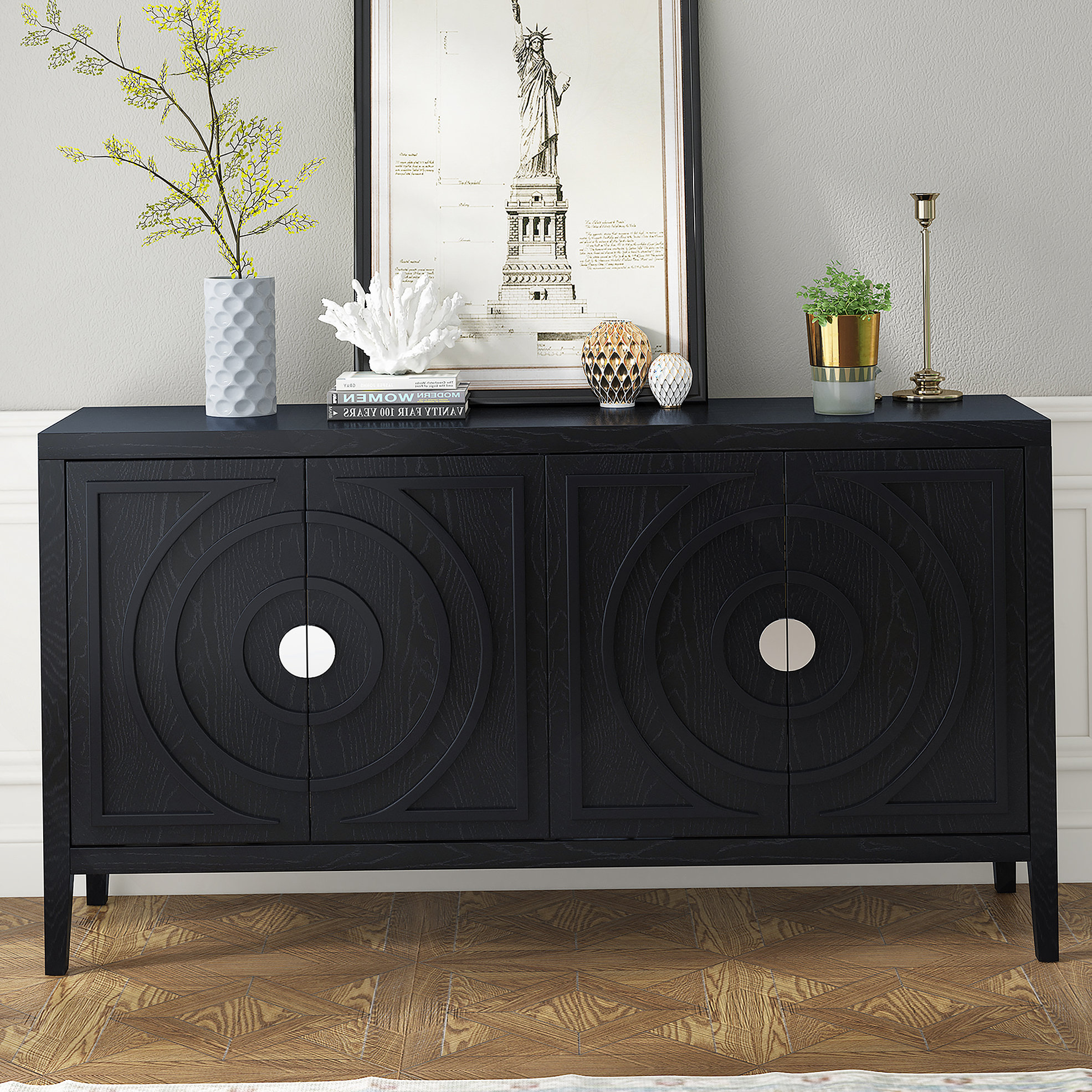 Red Barrel Studio Retro Sideboard door with Circular Groove Design ...