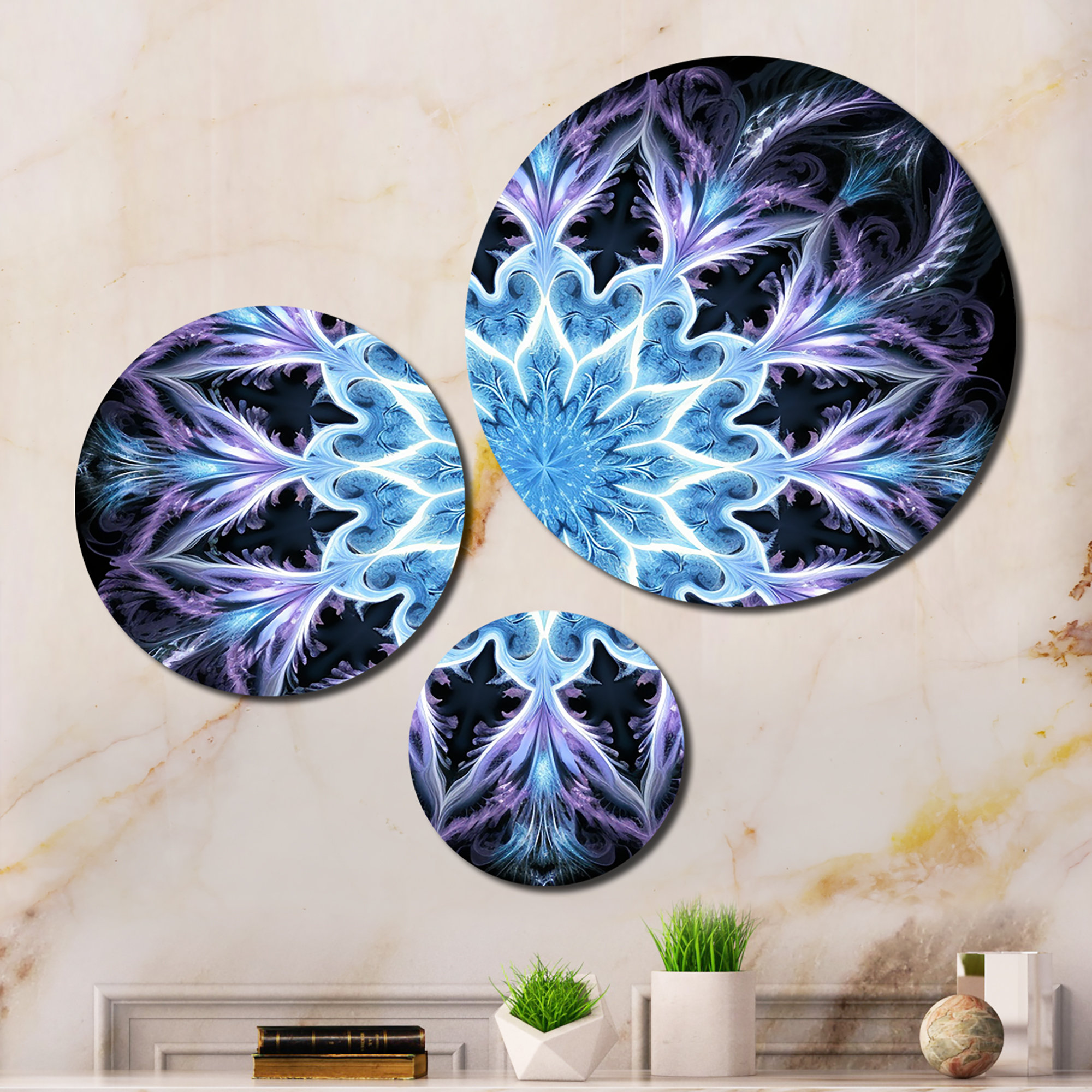 Design Art 3 Turquoise And White Fractal Flowers IV Wall Decor Set | Wayfair