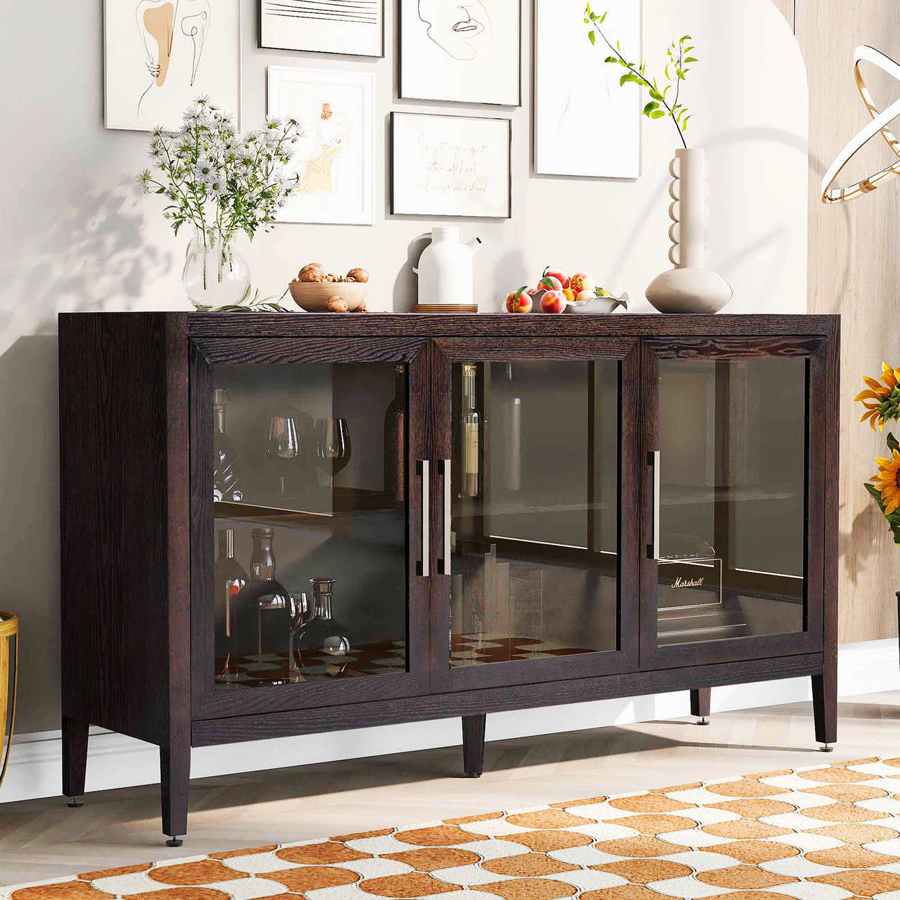 Red Barrel Studio® Mid Century Modern Wood Storage Cabinet with Three ...