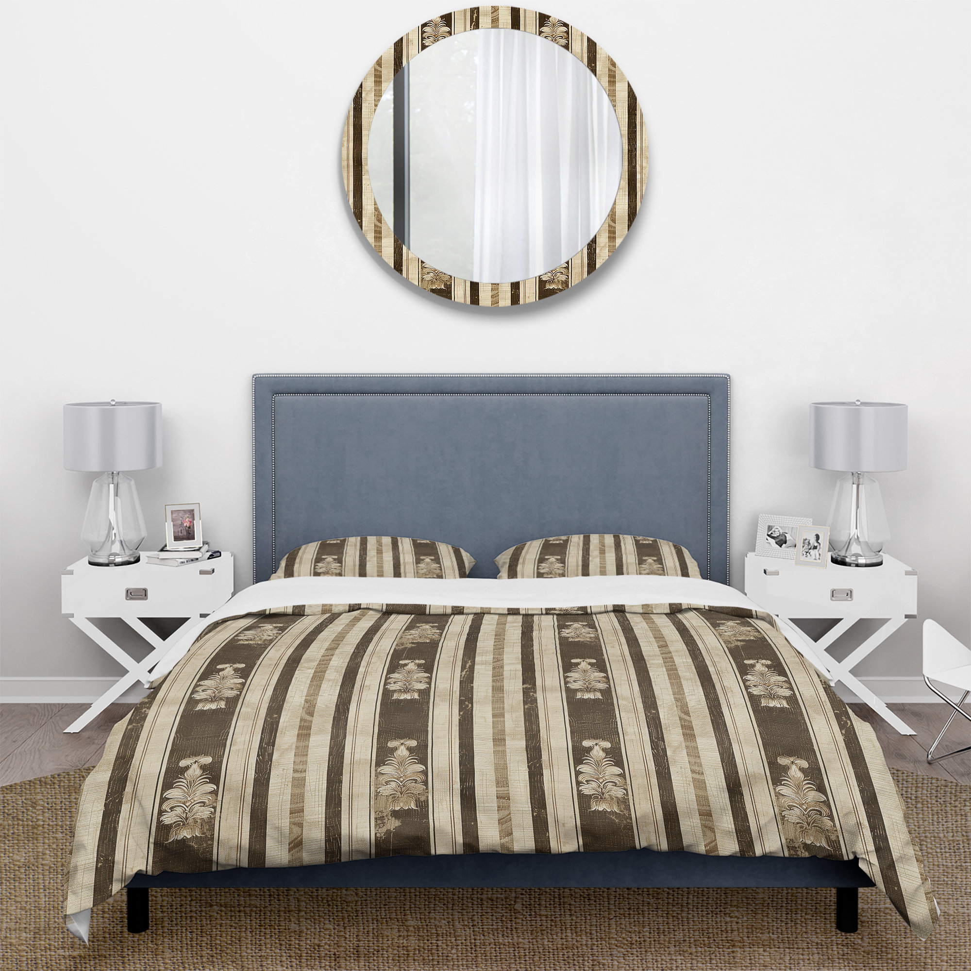 Design Art Brown Beige Stripe Pattern II - Traditional Duvet Cover Set ...