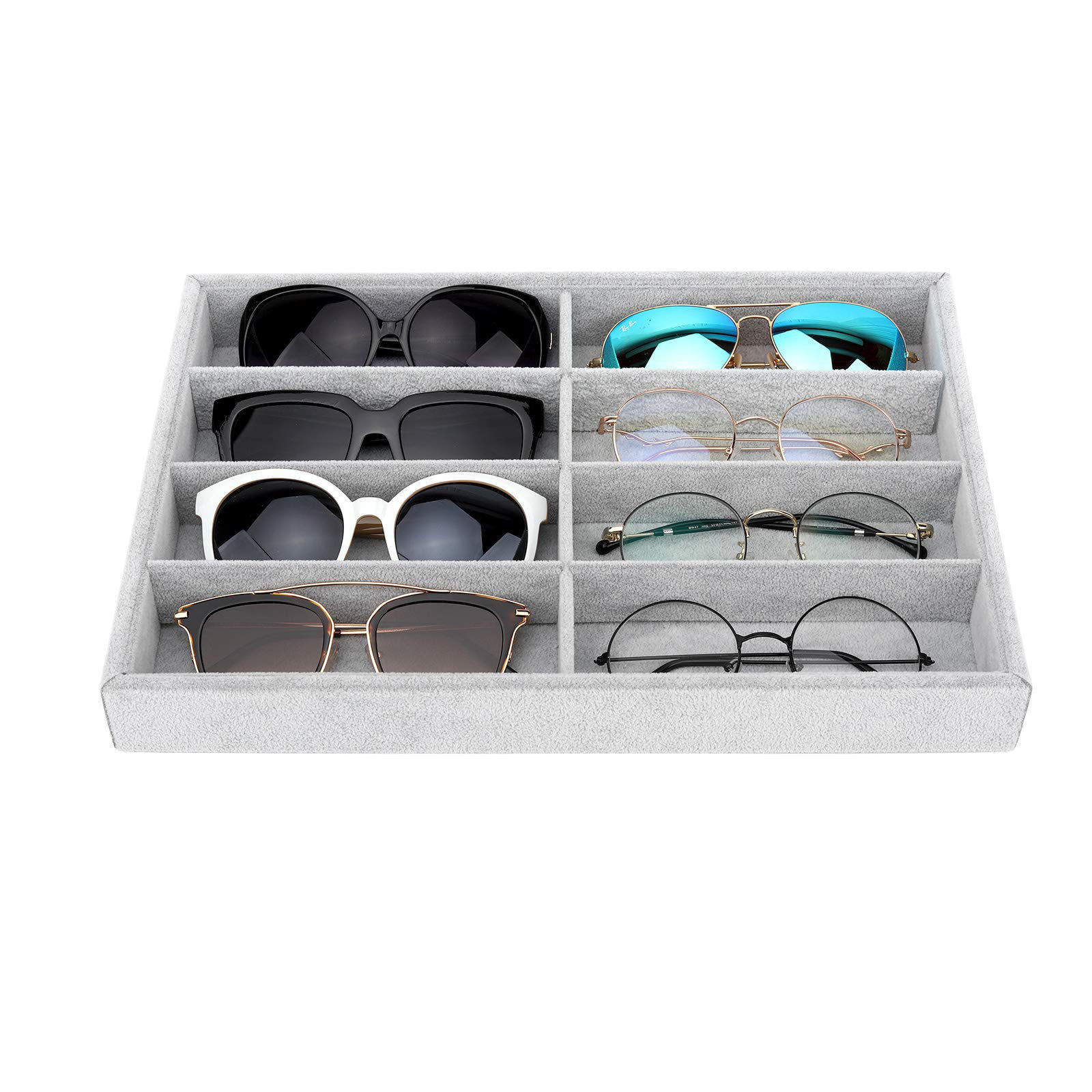 Latitude Run® Sunglass Organizer Jewelry Tray, 8 Grids Velvet Tray ...