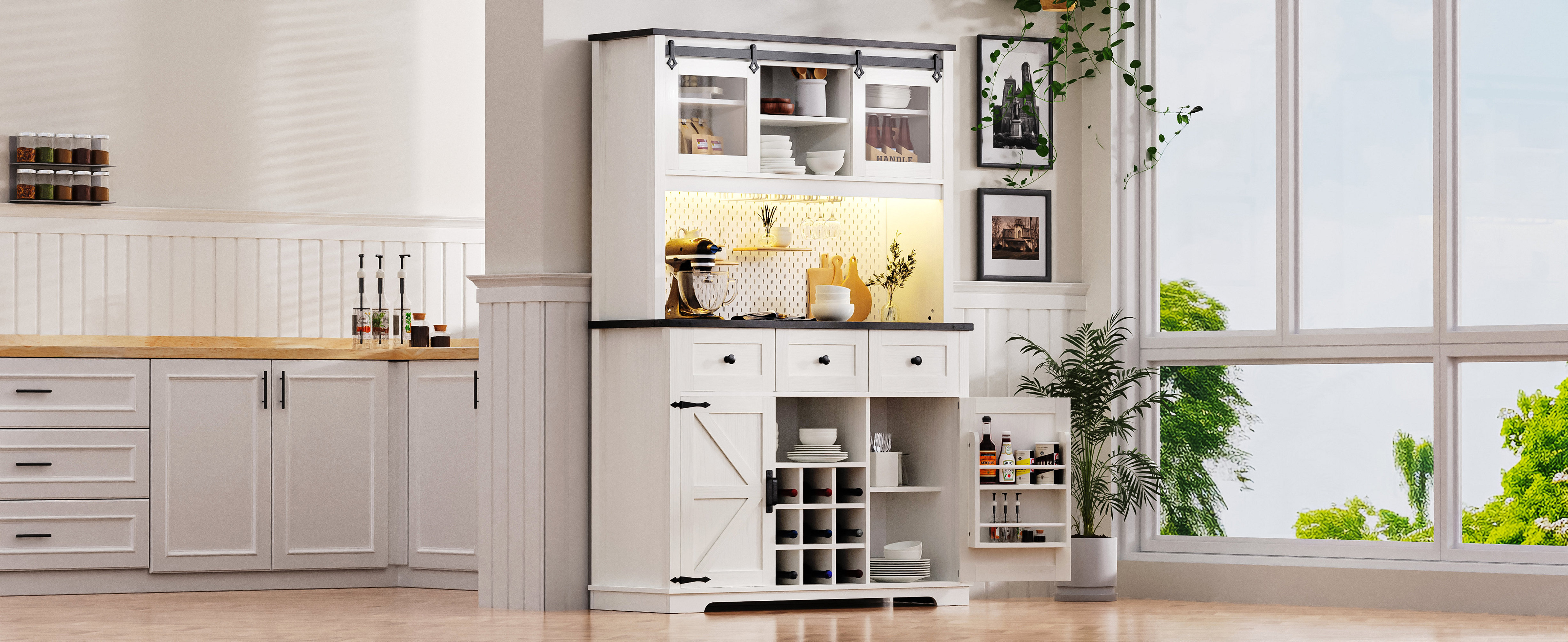 George Oliver Pantry Bar Cabinet With Internal Storage Rack,Kitchen ...
