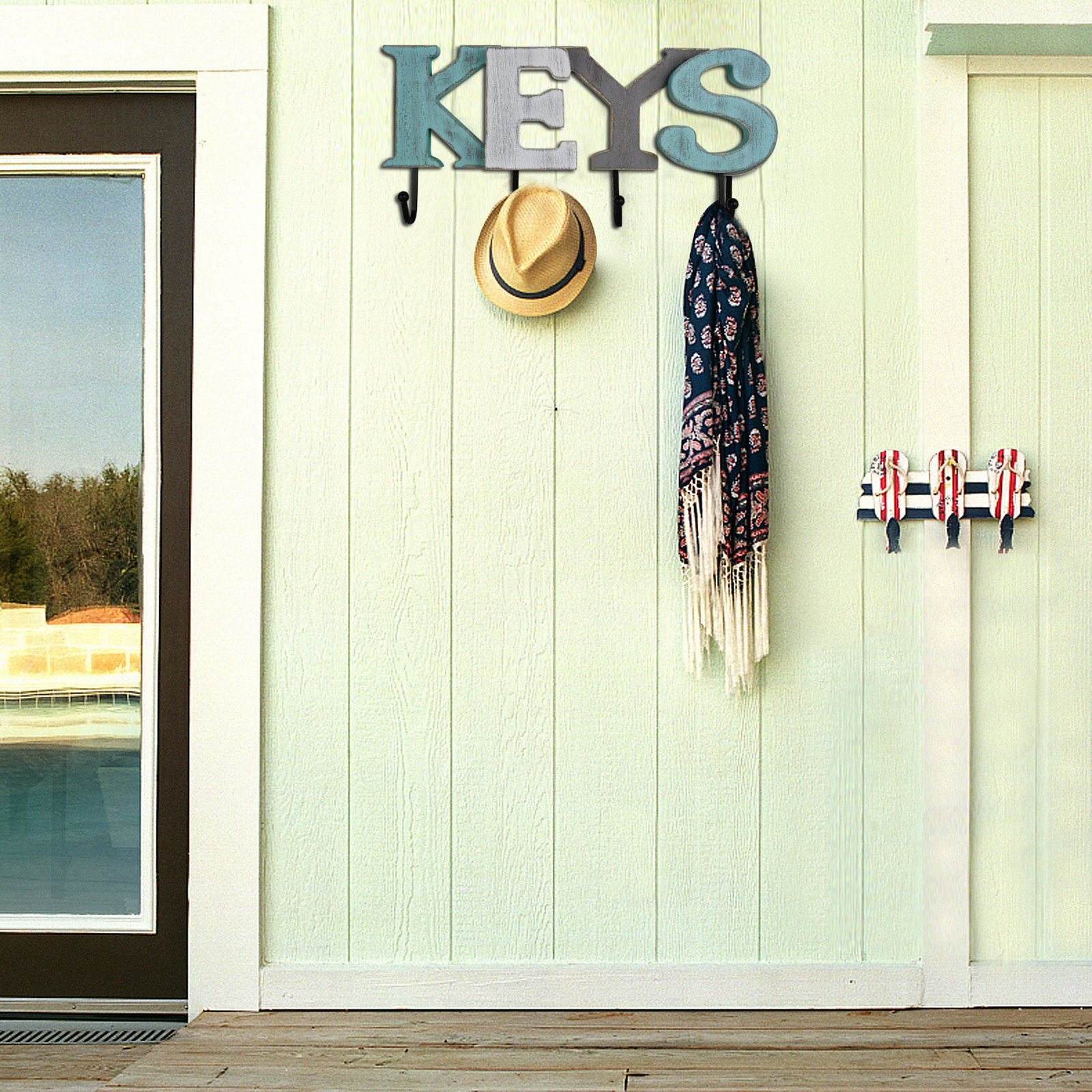 Gracie Oaks Rustic Wood Sign Home Decor With Keys Hooks Cutout Wooden ...