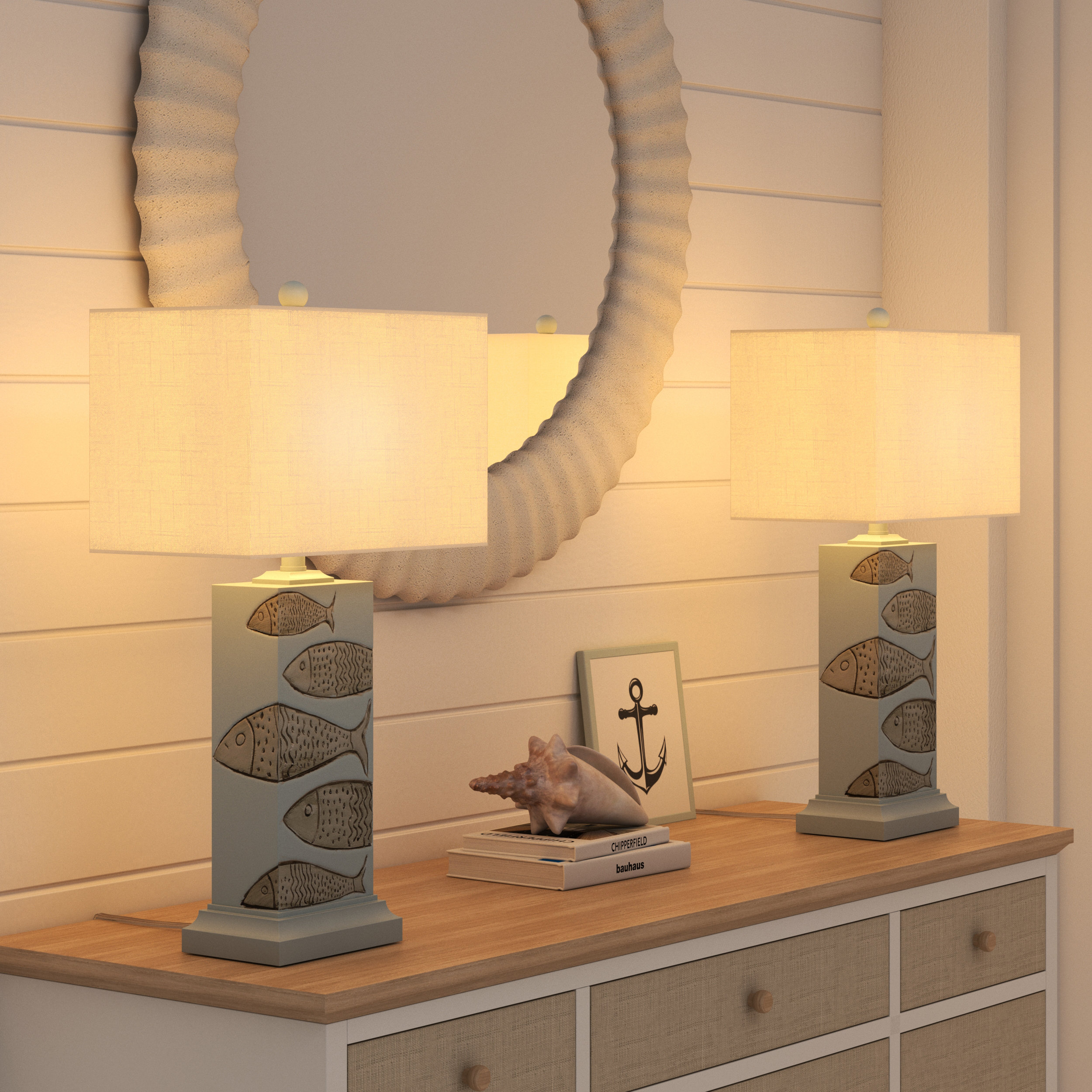 Rosecliff Heights Raffa 28" Gray/Light Brown Coastal Fish Table Lamp 3 ...