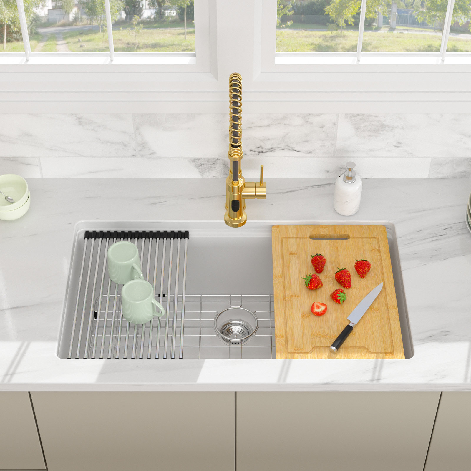 Beslend 28 X 19 Inch Granite Kitchen Sink Undermount Quartz Sink With ...