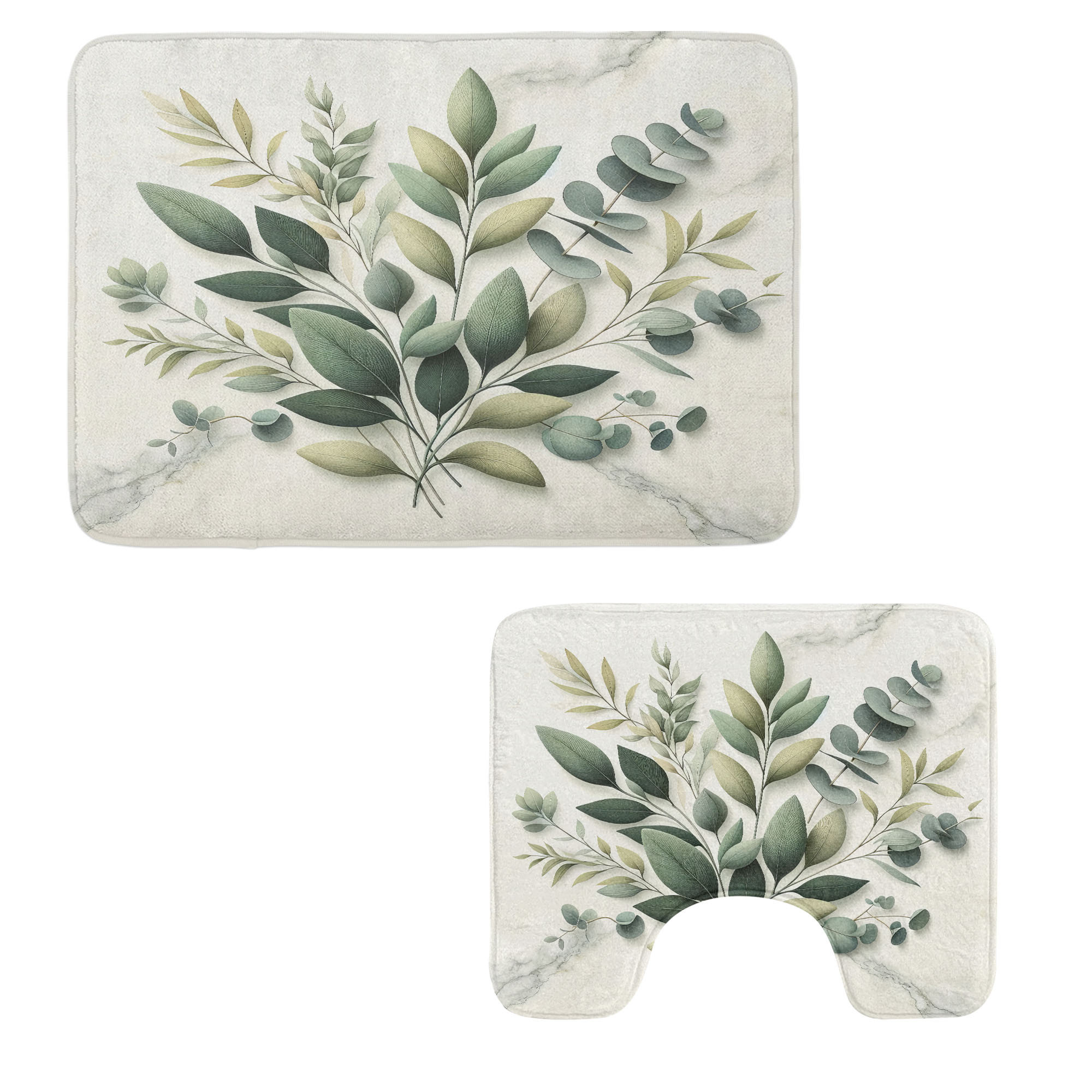 East Urban Home Eucalyptus Leaves Bathroom Rug Set 2 Pieces Rectangle ...