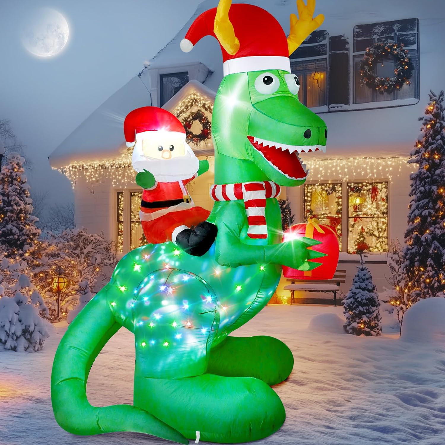 The Holiday Aisle® 8ft Christmas Inflatables Dinosaur Outdoor ...