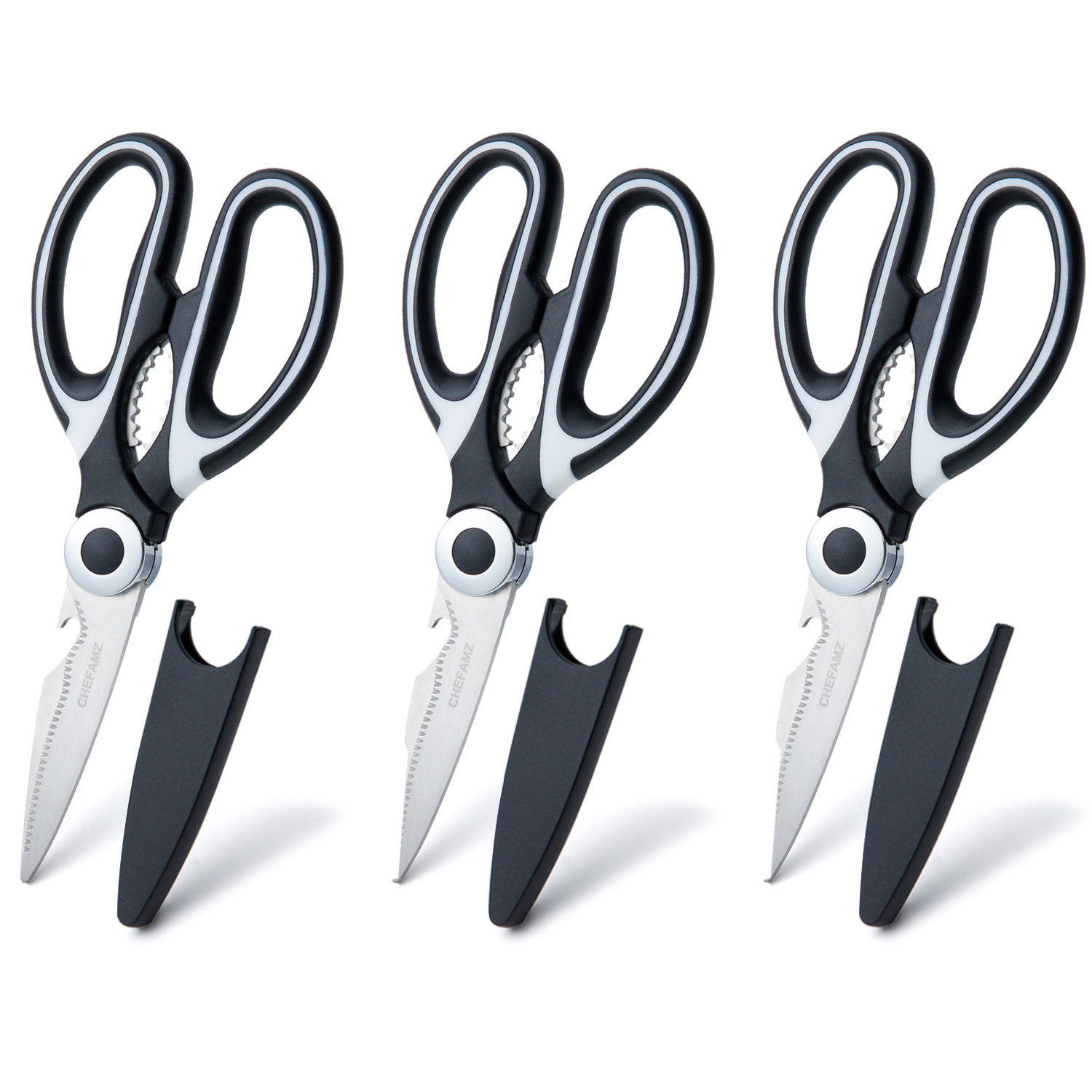 CHEFAMZ 3 Pack Kitchen Scissors,Stainless Steel Ultra Sharp Shears For ...