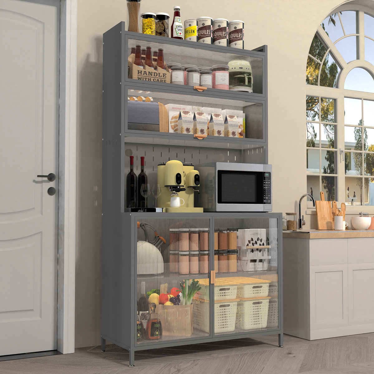 17 Stories 73'' Tall Kitchen Pantry Cabinet , 6 Level Flip Door With ...