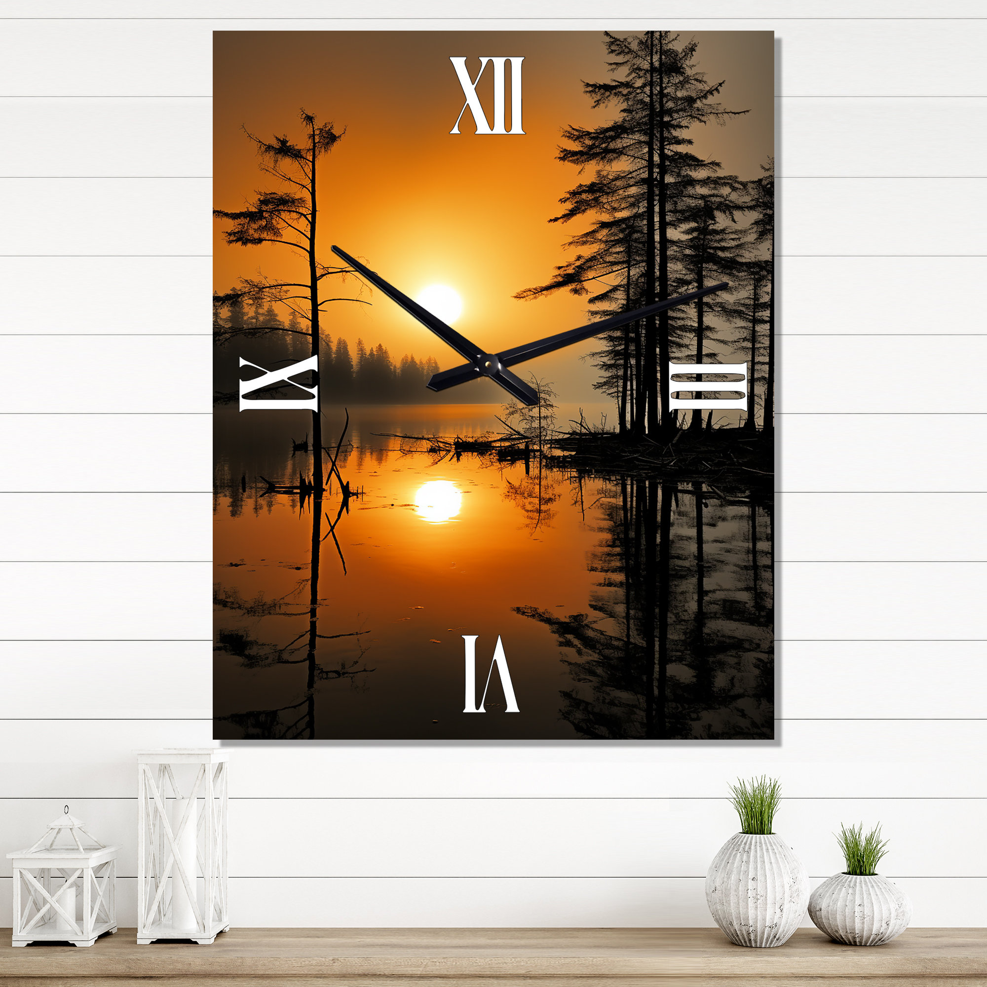 Design Art Lake Misty Morning Reflections II - Cottage Wall Clock ...