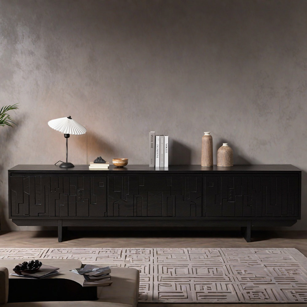 QUACOMFOR Carved Retro Black Solid Wood TV Stand | Wayfair