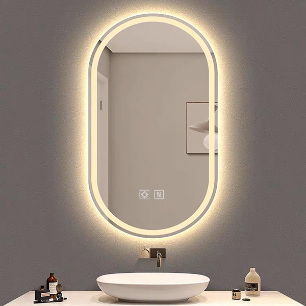 Ivy Bronx Motsinger Oval LED Wall Bathroom Vanity Mirror with Anti-Fog ...