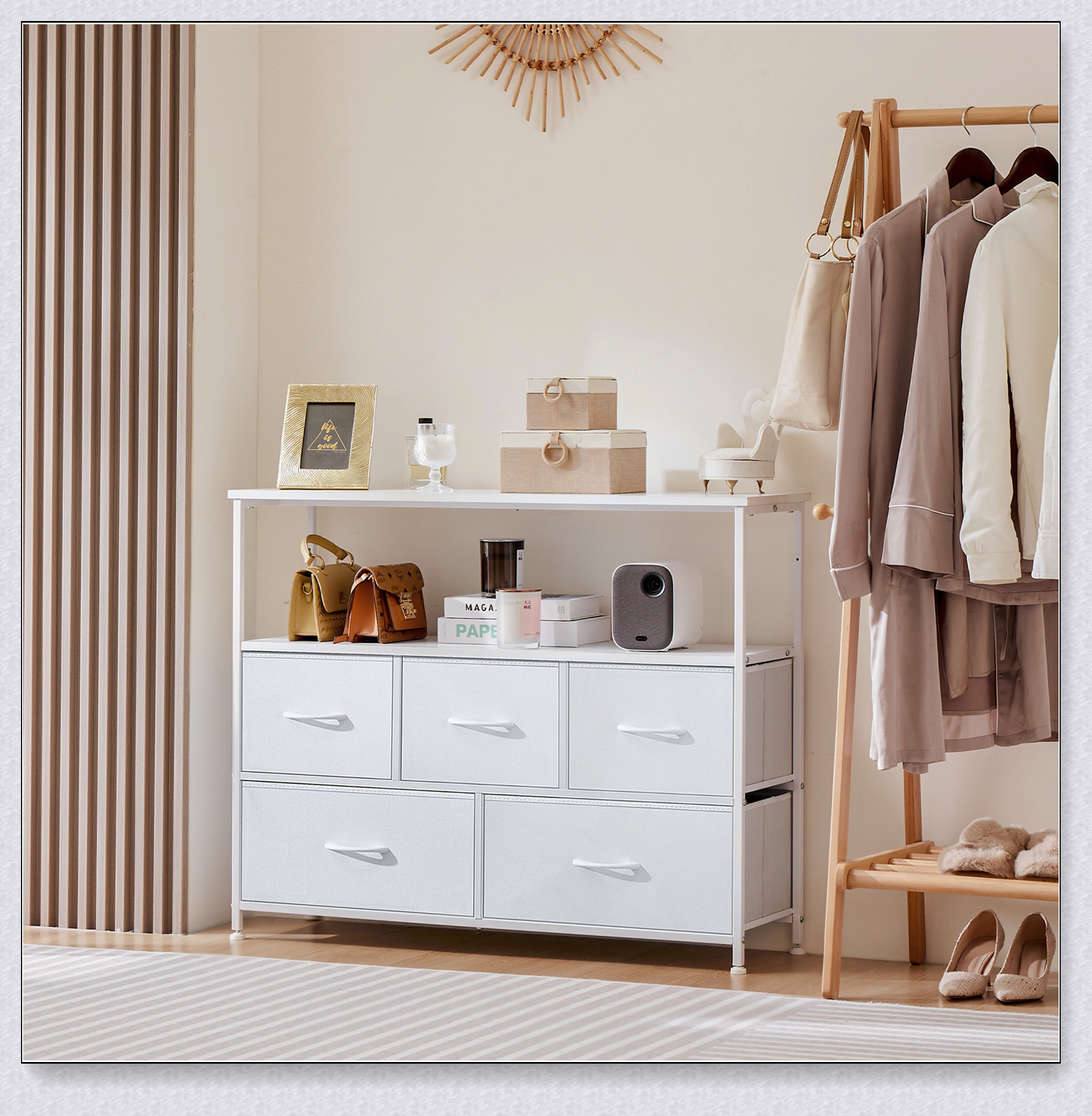 Ebern Designs Sweetcrispy Dresser for Bedroom, Chest of Drawers, 5 ...