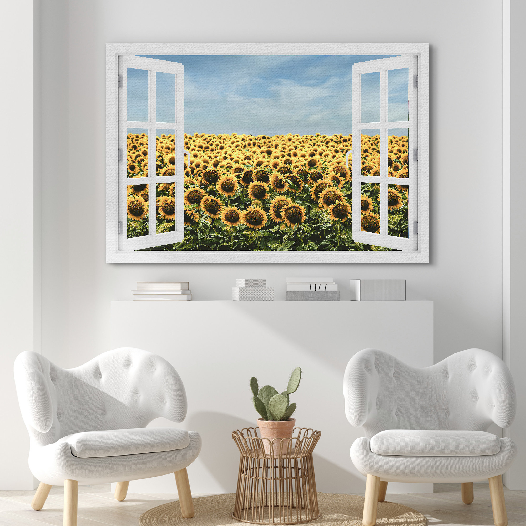 IDEA4WALL Canvas Print Wall Art Window View Country Farm Sunflower ...