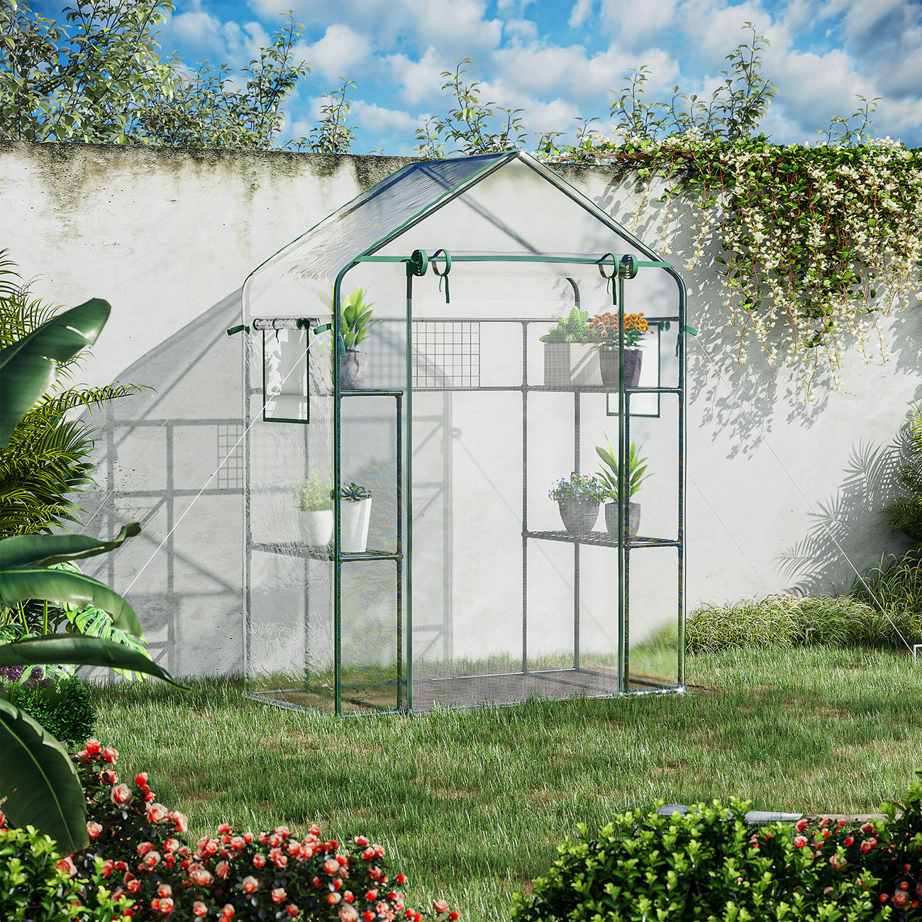 WANDINGT Outsunny Outdoor Walk-In Mini Greenhouse With Mesh Door ...