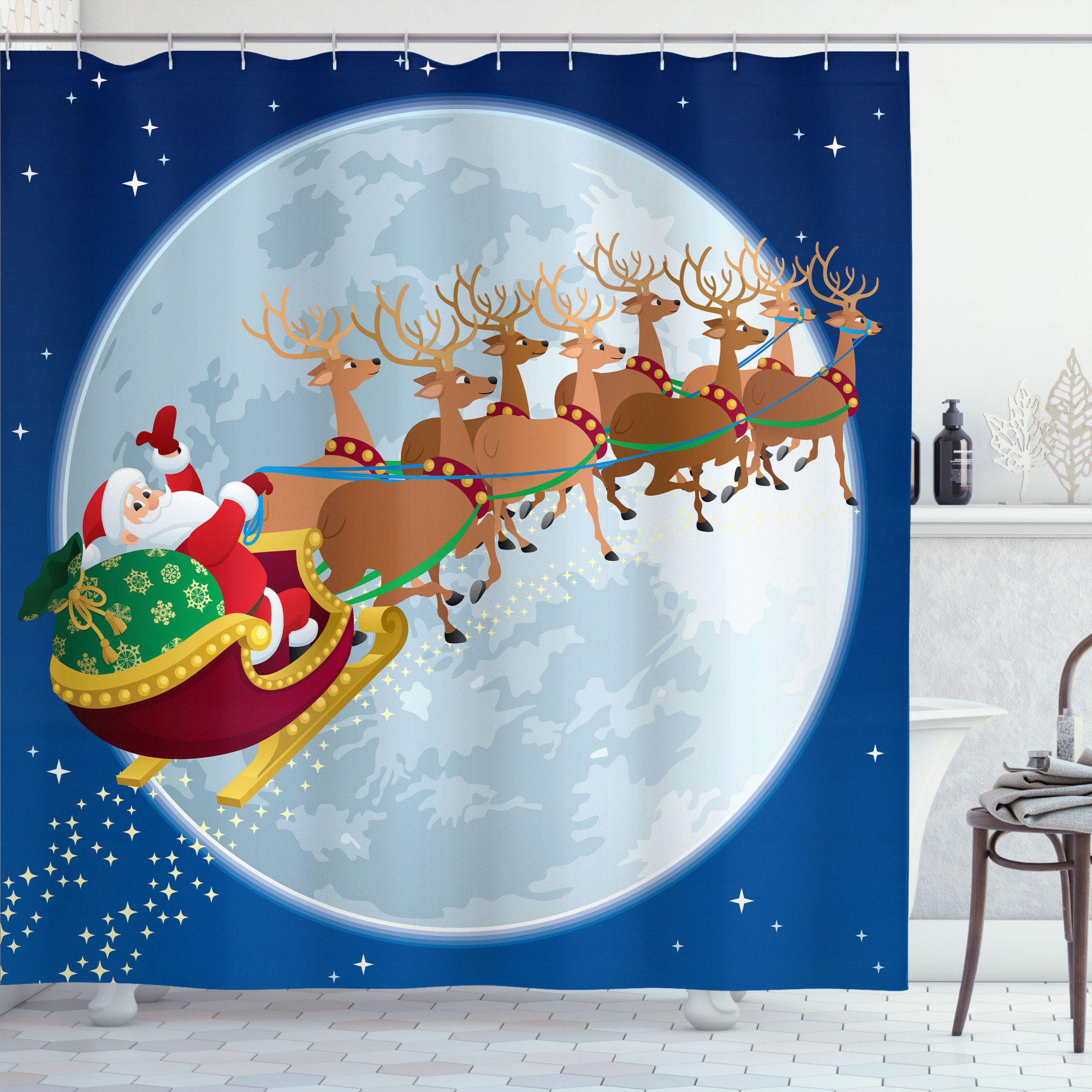 East Urban Home Santa Shower Curtain Set + Hooks | Wayfair