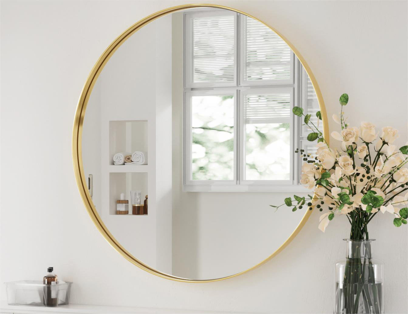 Mercer41 Alysan Round Wall Mirror Accent Vanity Bathroom Circle Mirror ...