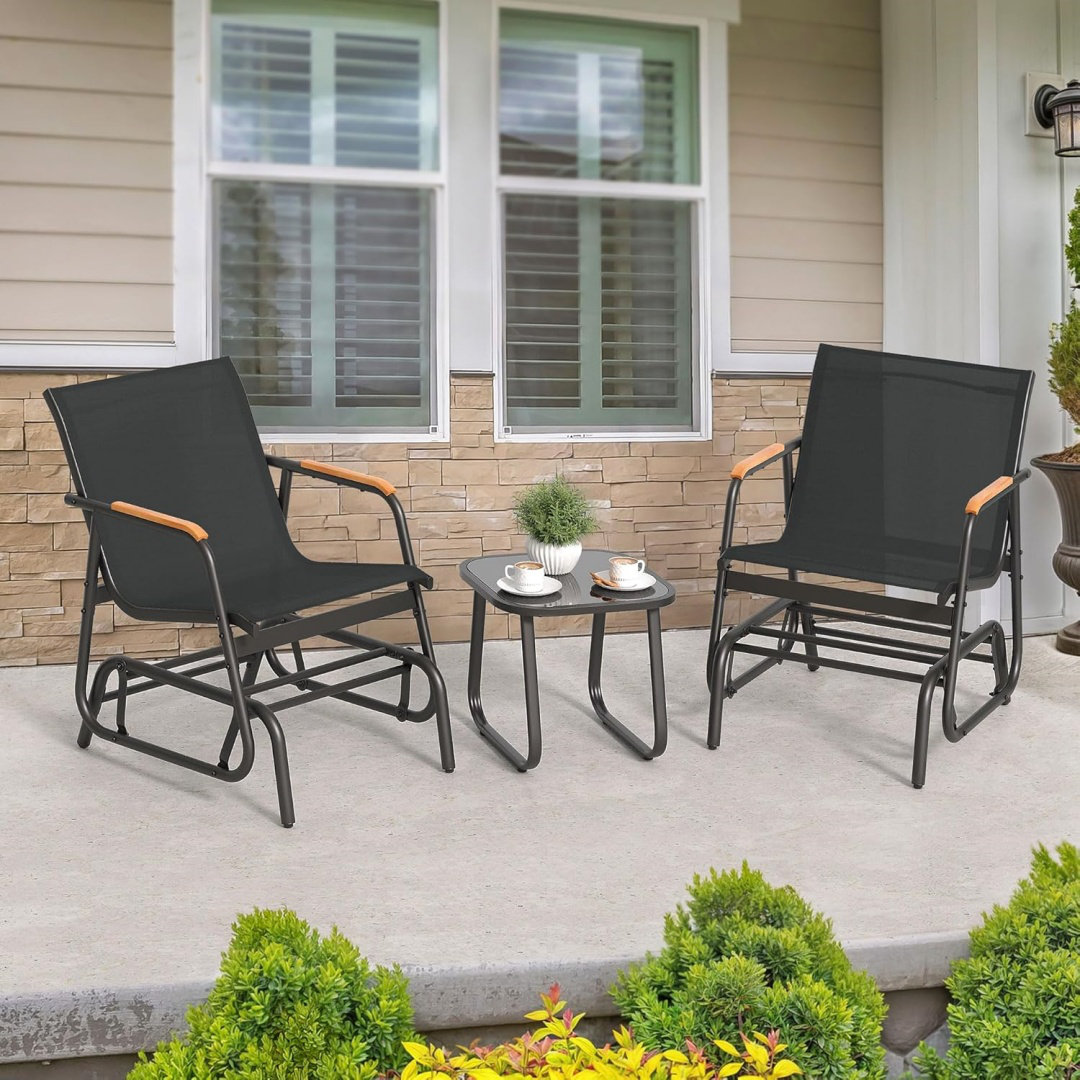 Pad Liquidators 3 Piece Patio Furniture Set, Outdoor Glider Chair Bistro Set, Coffee Table With ...