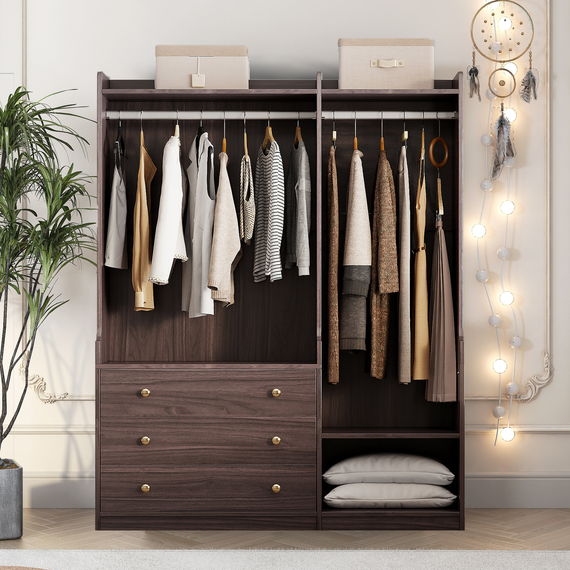 Latitude Run® 52" Wide Wooden Wardrobe Armoire Closet,Farmhouse ...