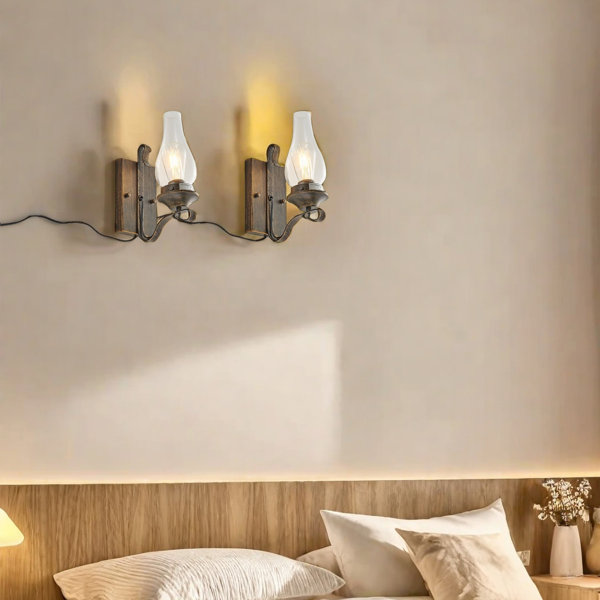 Williston Forge Farmhouse Plug-in Wall Sconces Set Of 2, Rustic Candle ...