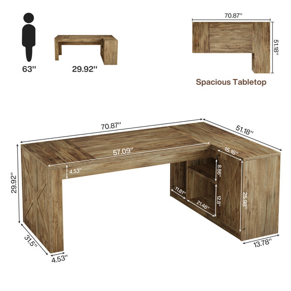 Gracie Oaks 70.8" L-shaped Executive Desk, Large Computer Table With ...