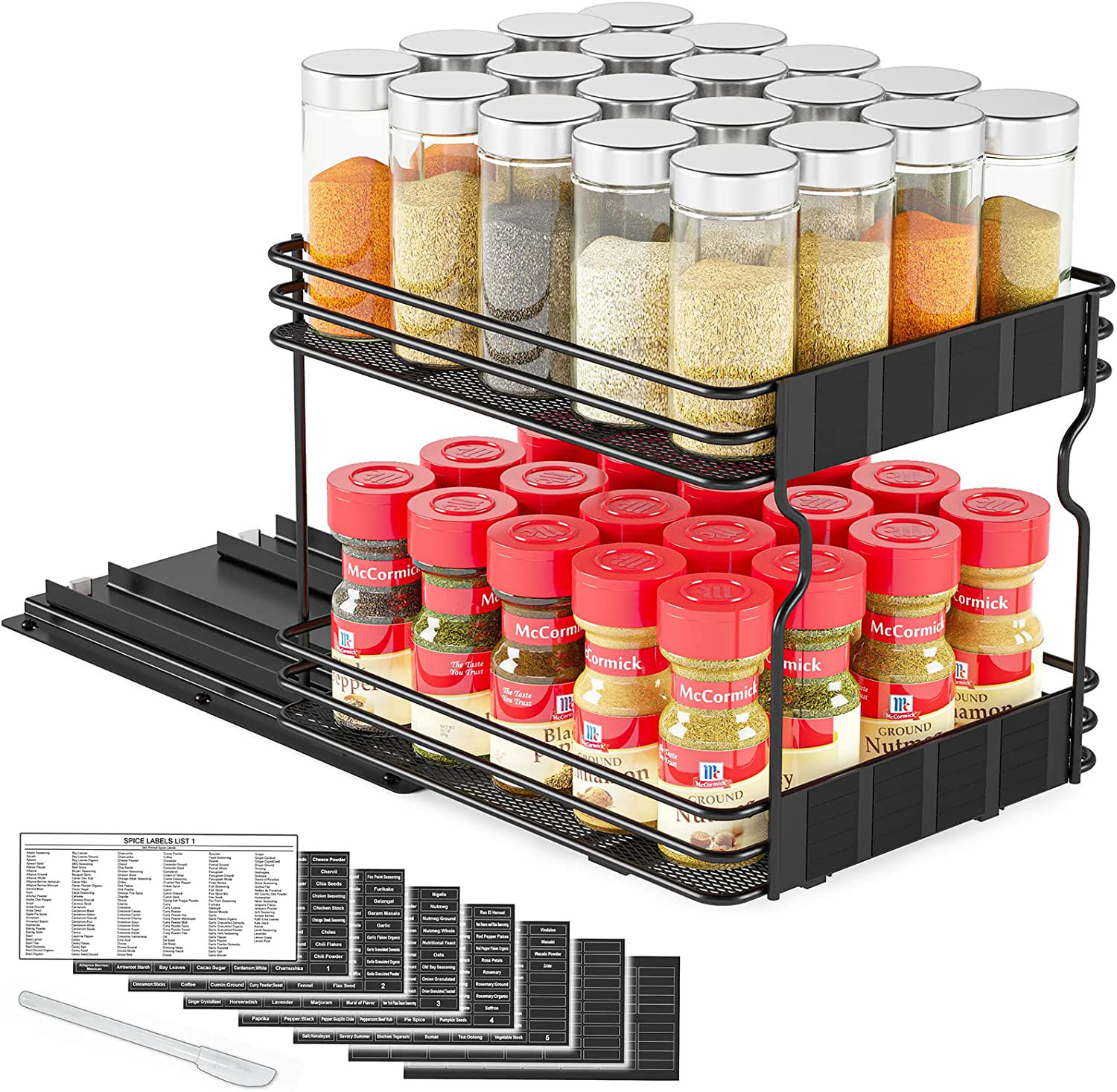 Prep & Savour Pull Out Spice Rack Organizer For Cabinet, Heavy Duty ...