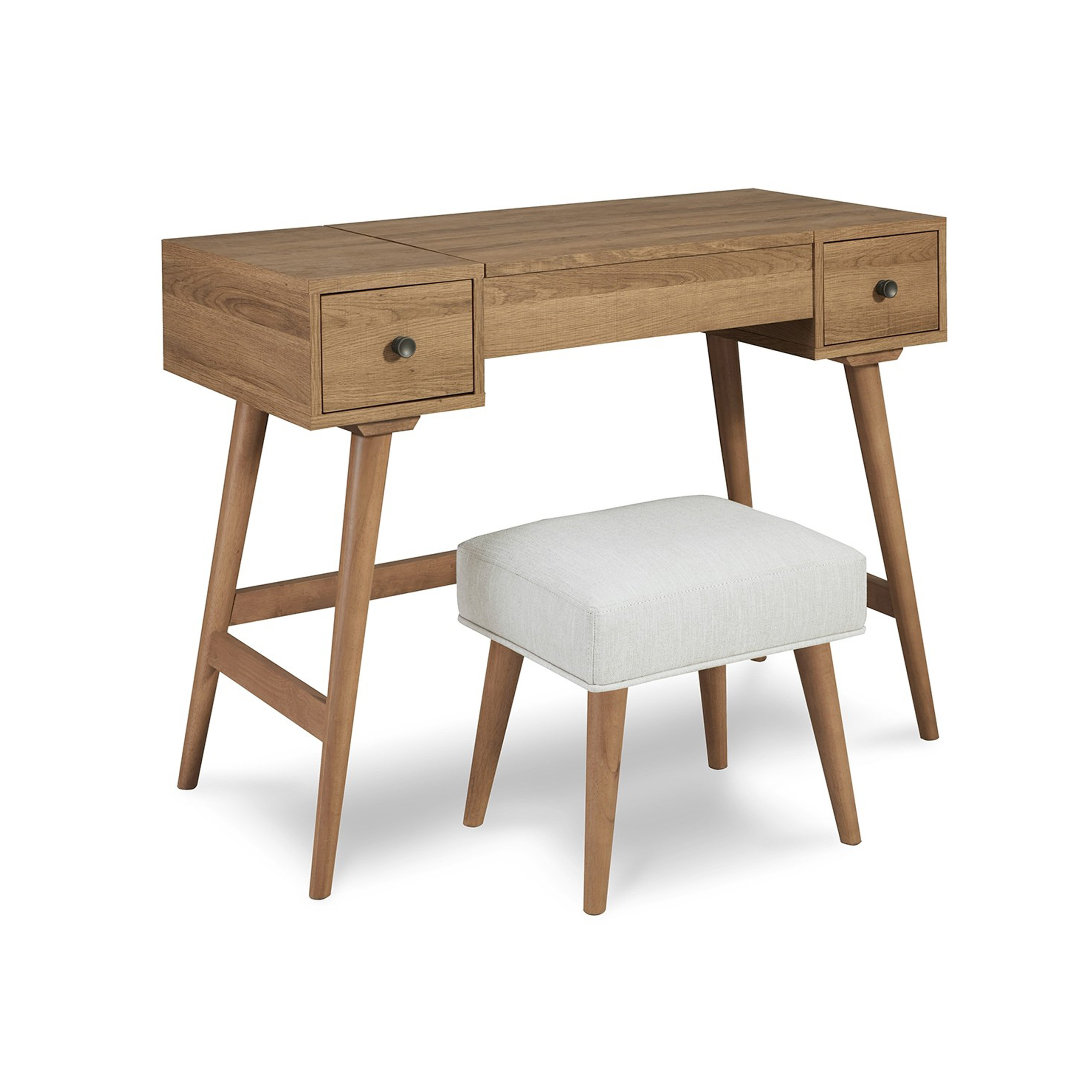 Benjara Thio 2Pc Vanity Desk Set With Stool, 2 Drawers Minimalist ...