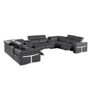 Hokku Designs Dark Gray Italian Leather Power Reclining U Shaped Ten ...