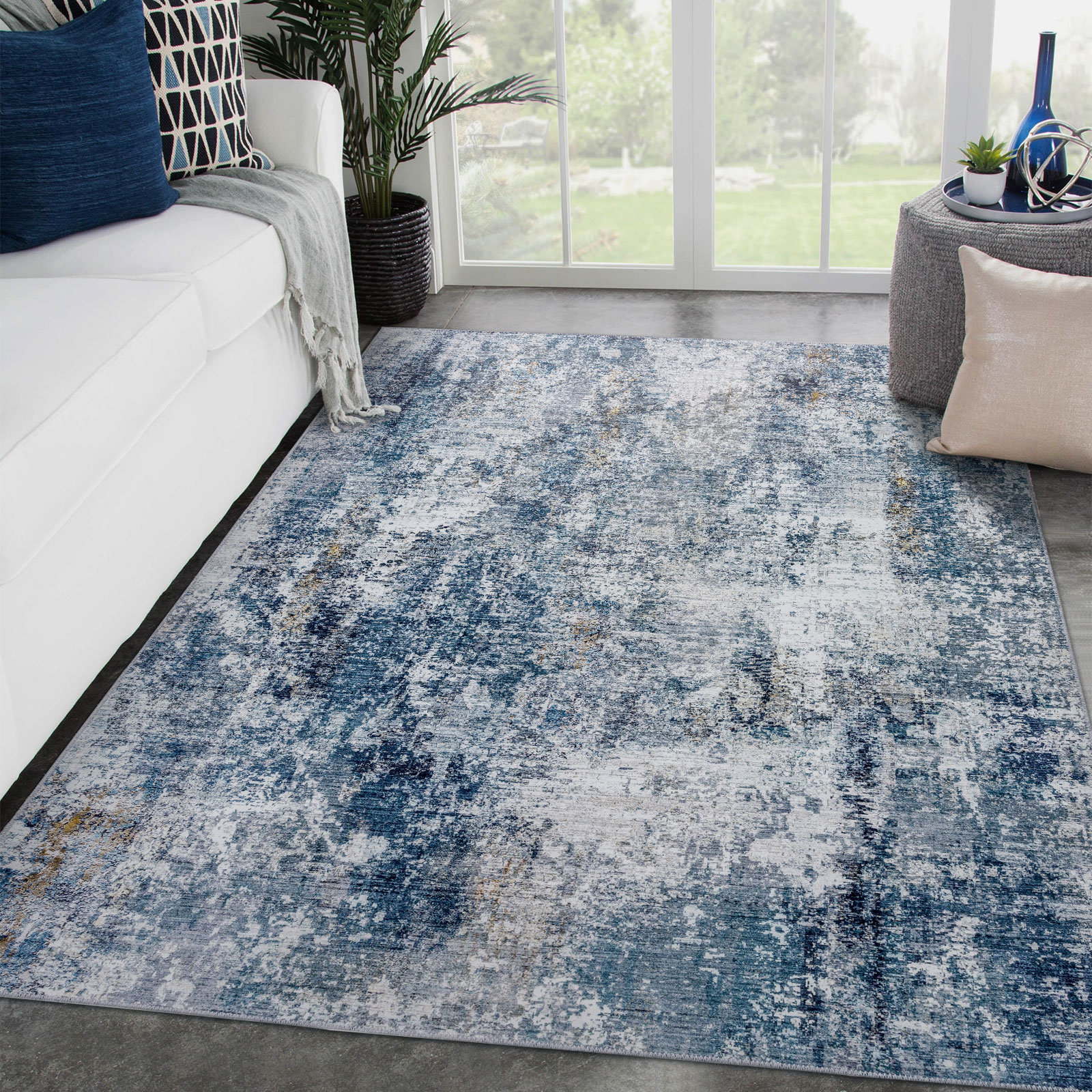 17 Stories Markena Modern Abstract Design Performance Area Rug Blue ...