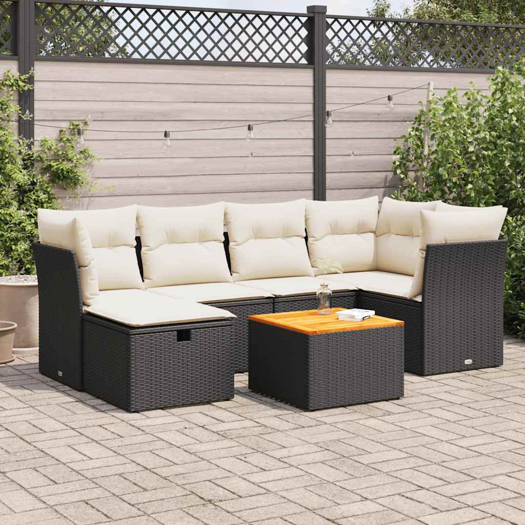Vidaxl Garden Sofa Set Black PE Rattan 7 Piece Modular Garden Sofa Set ...